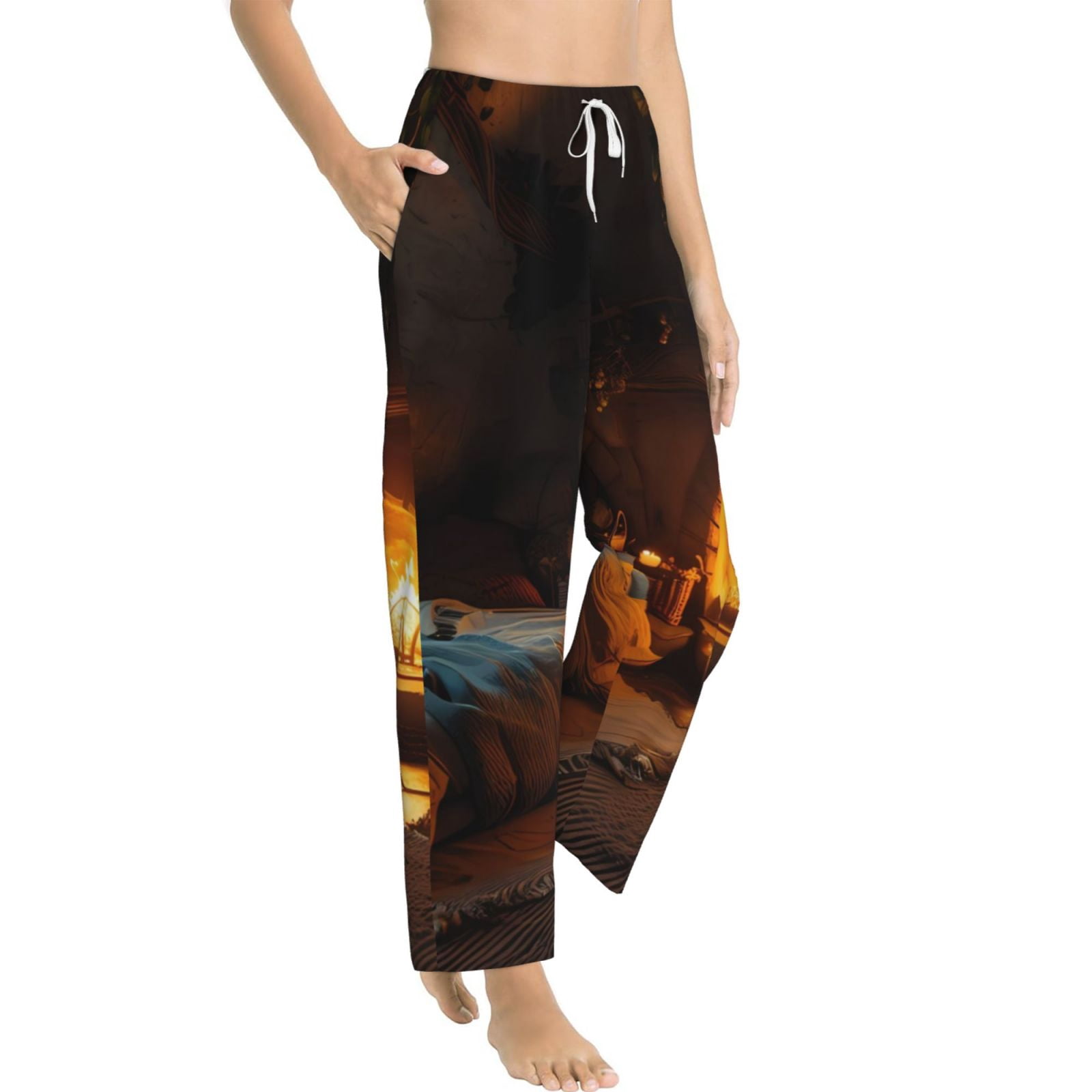 Goofa Cozy Tree Hole Cabin Printed Soft Pajama Pants for Women, Wide ...