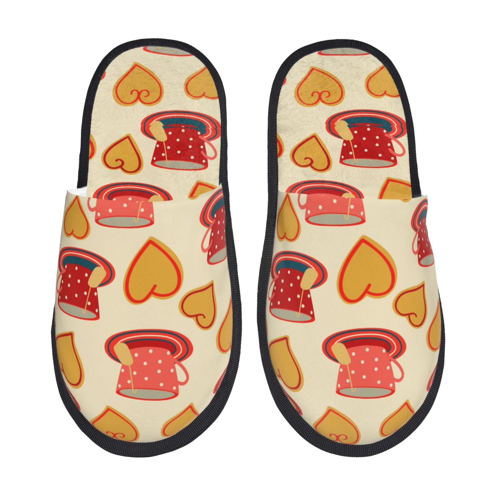 Goofa Cups of Tea Pattern Plush Furry Slippers for Men & Women, Cozy ...