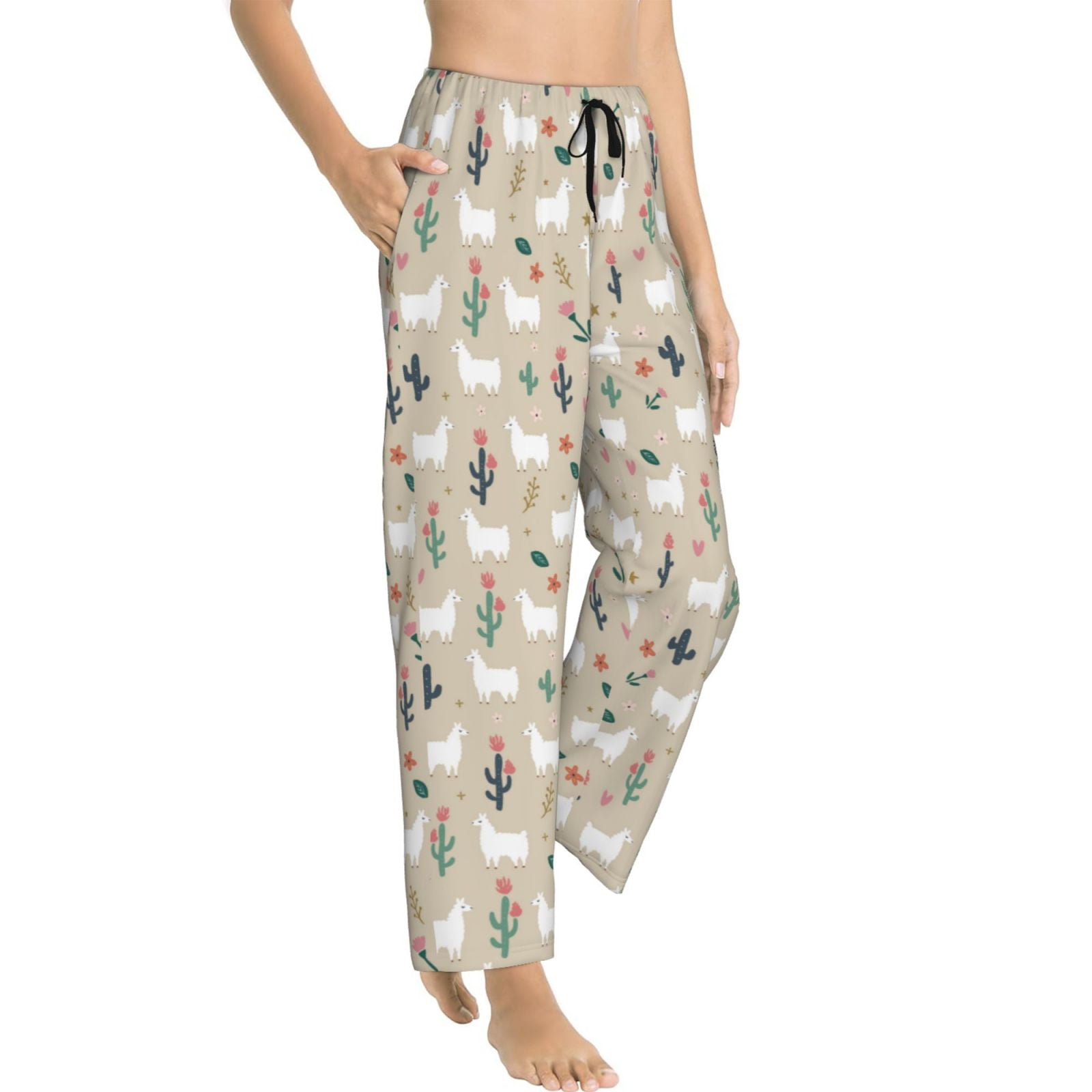 Goofa Cute Alpaca Printed Soft Pajama Pants for Women, Wide Leg Comfy ...