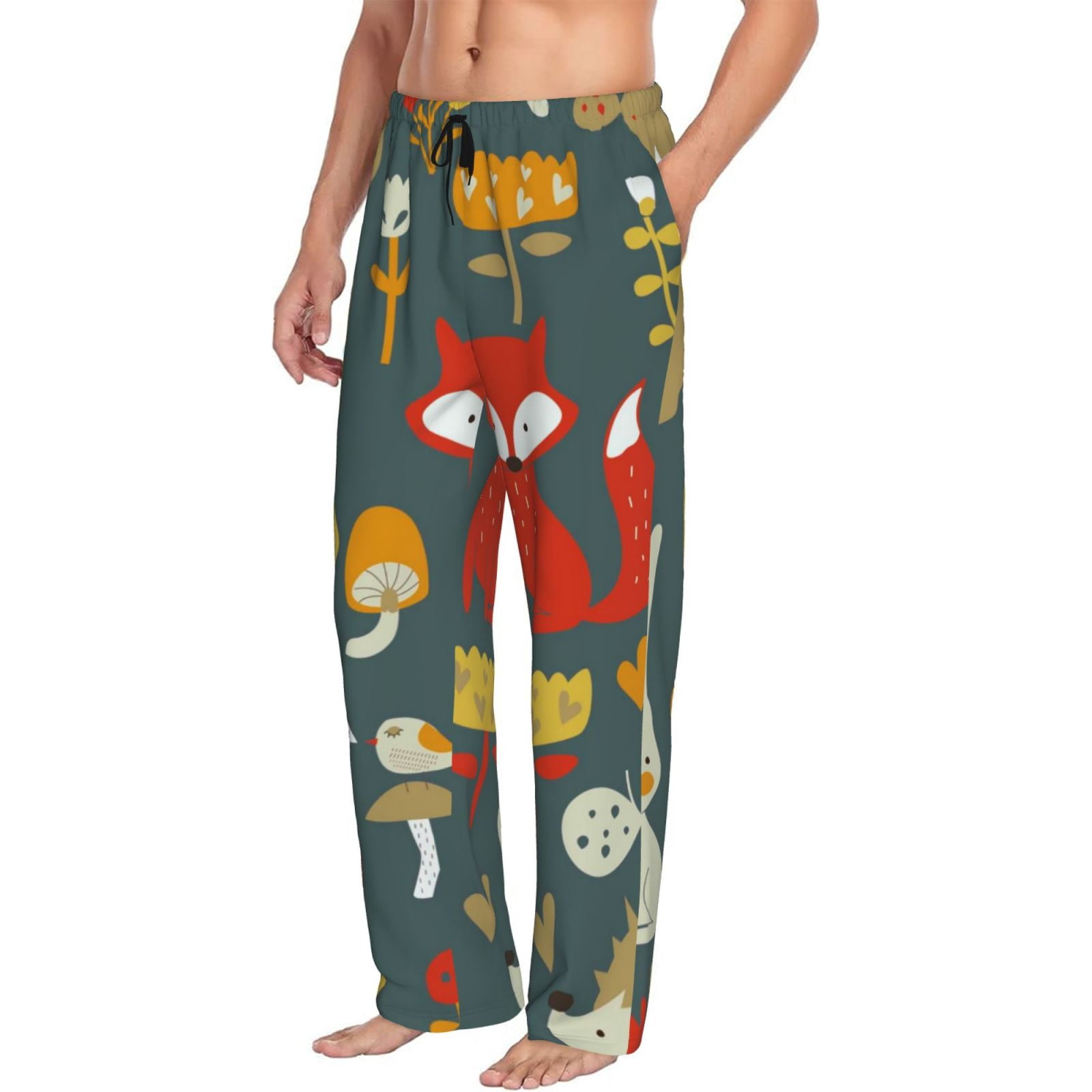 Goofa Cute Animal Forest Printed Soft Pajama Pants for Men, Wide Leg ...