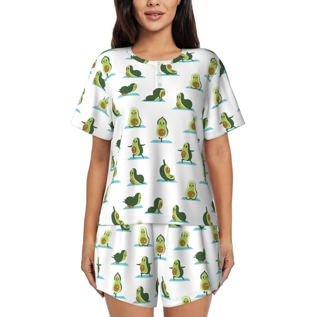 Goofa Cute Avocado Yoga for Womens Cotton 2 Piece Pajamas Set Classic ...