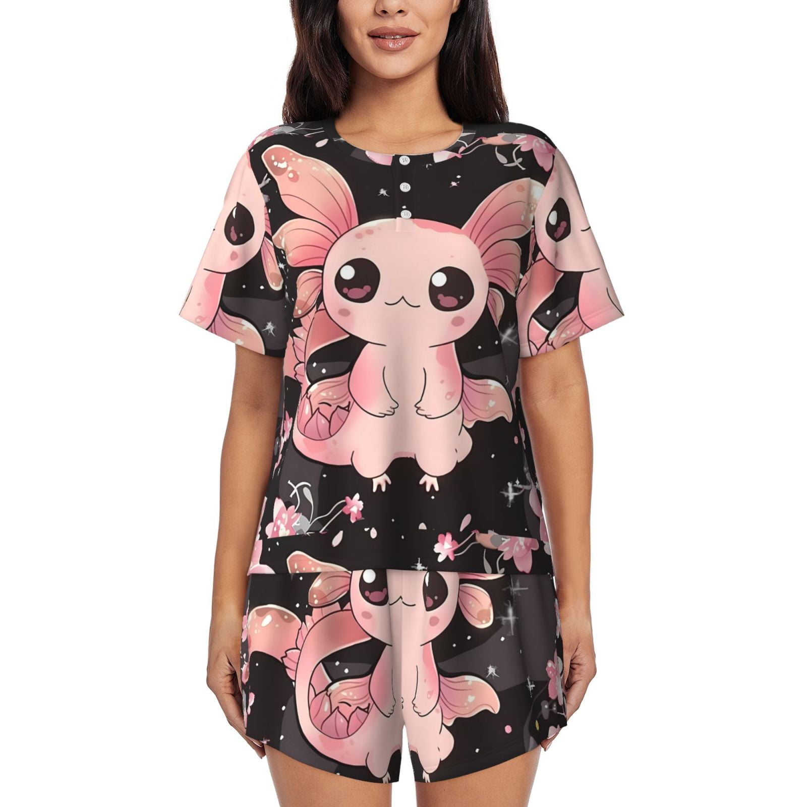 Goofa Cute Axolotl Sakura Blossoms B for Womens Cotton 2 Piece Pajamas ...