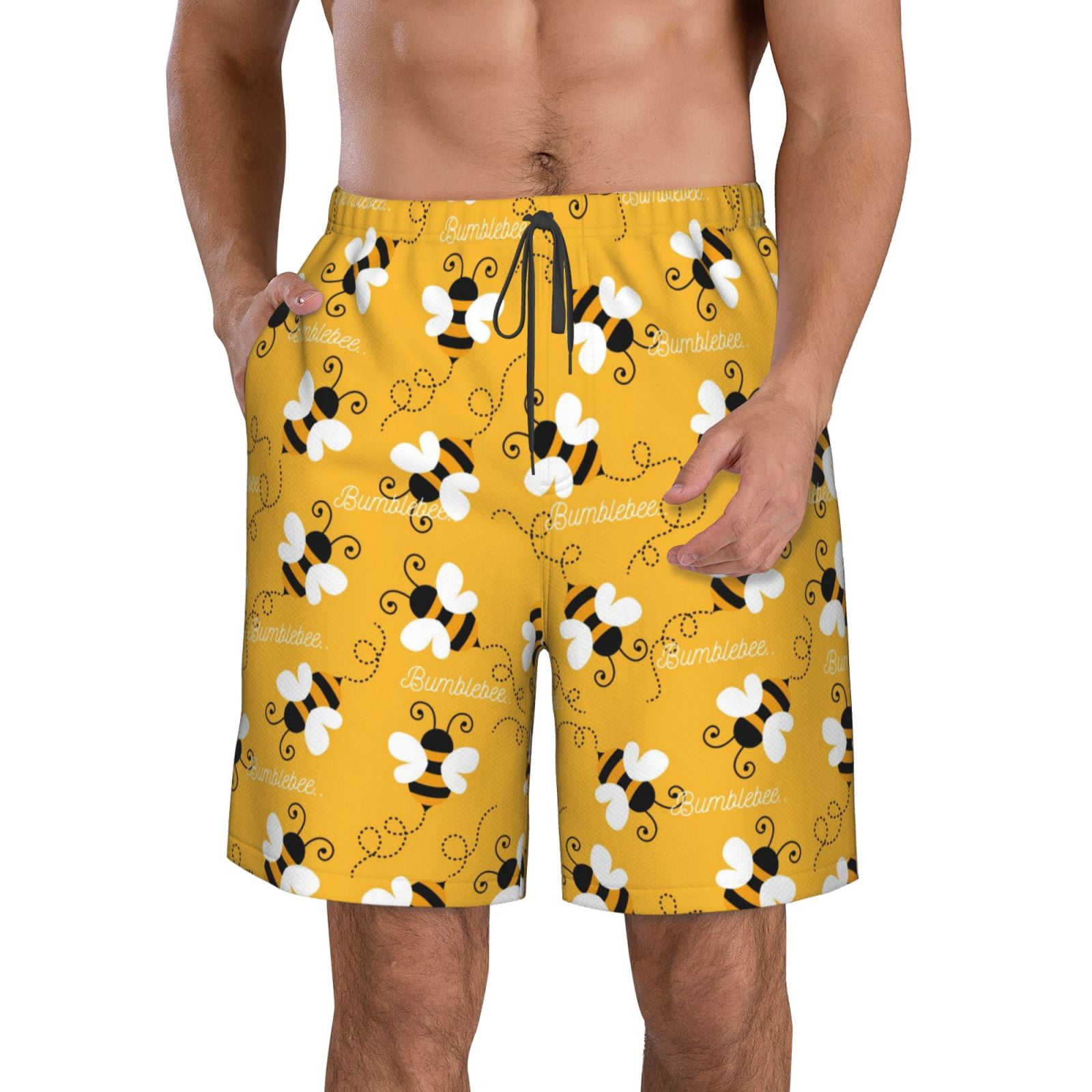 Goofa Cute Bee Butterfly Yelllow Printed Mens Swim Trunks Summer Quick ...
