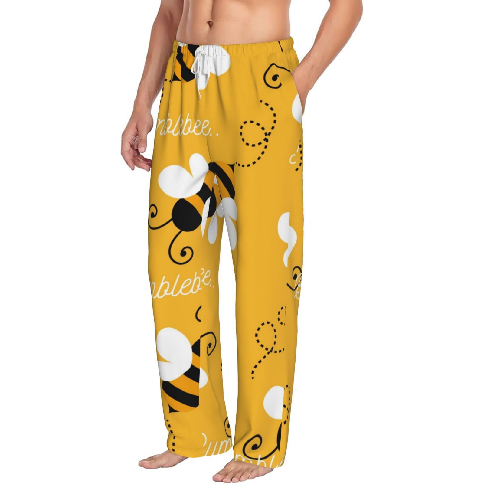 Goofa Cute Bee Butterfly Yelllow Printed Soft Pajama Pants for Men ...