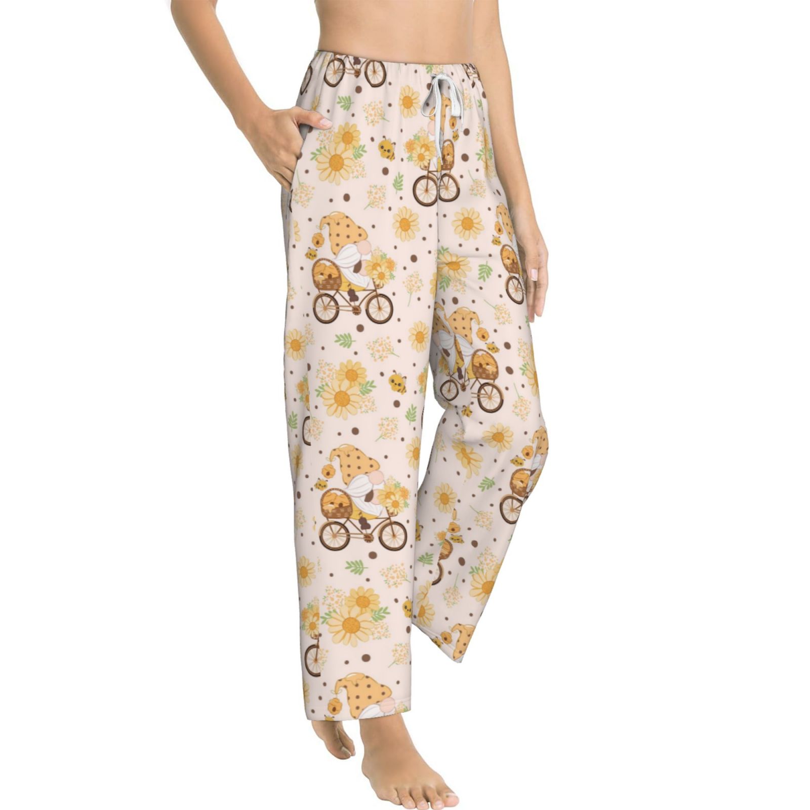 Goofa Cute Bee Gnome1 Printed Soft Pajama Pants for Women, Wide Leg ...