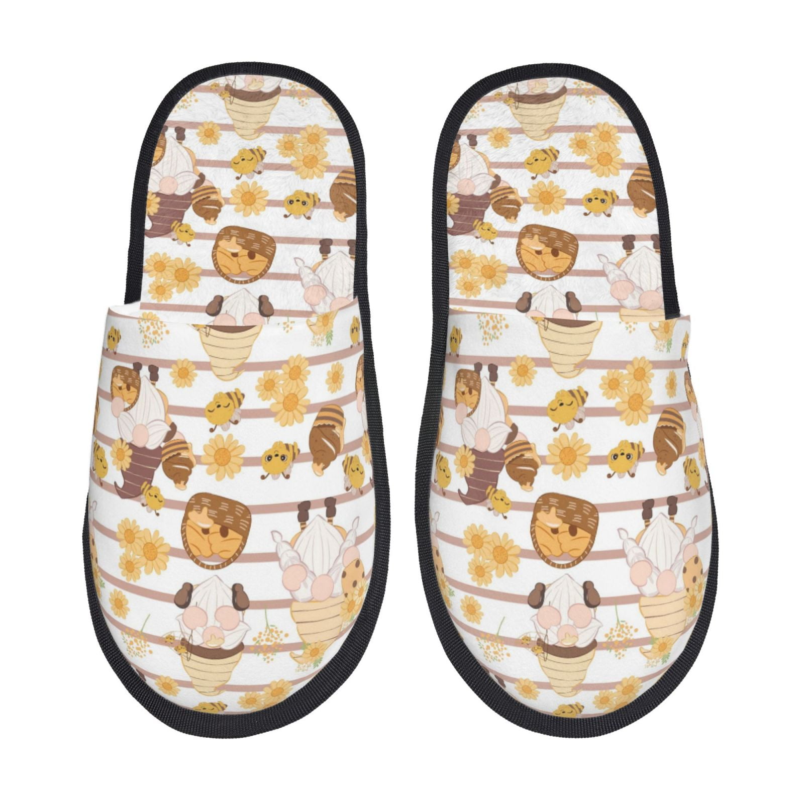 Goofa Cute Bee Gnome2 Pattern Plush Furry Slippers for Men & Women ...