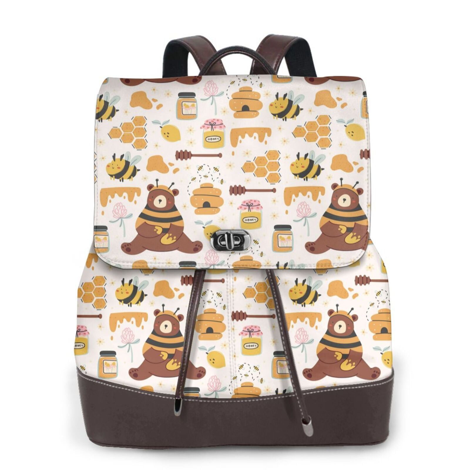 Goofa Cute Bee Honey Jar Hive Bear for Leather Backpack Purse for Women ...