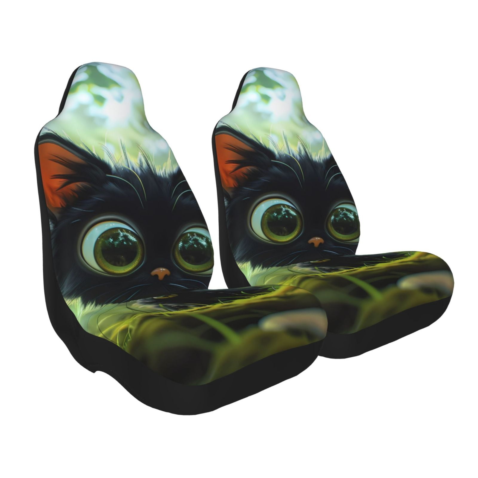Goofa Cute Big-Eyed Black Cat Printed Car Seat Covers, Automotive Seat ...