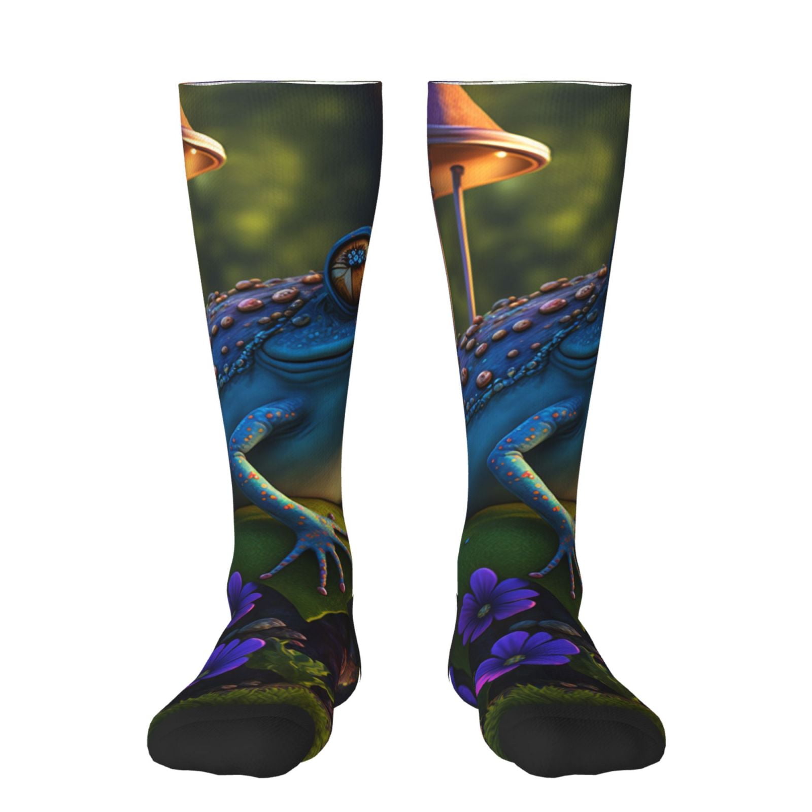 Goofa Cute Blue Frog Pattern Adult Stockings, Color-Block Knee High ...