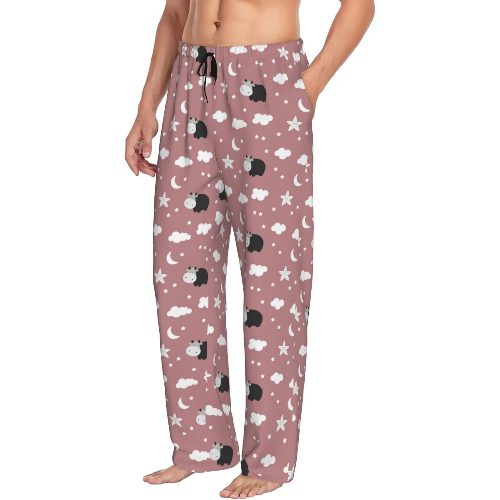 Goofa Cute Calf Printed Soft Pajama Pants for Men, Wide Leg Comfy ...