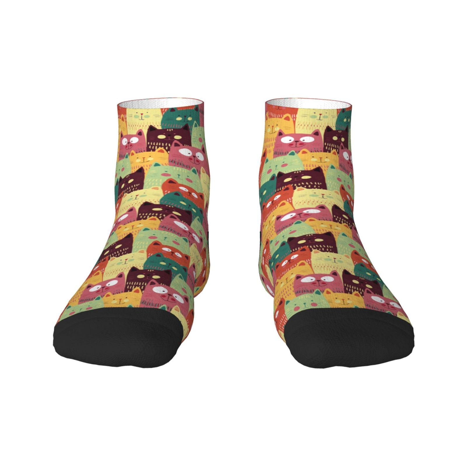 Goofa Cute Cartoon Cat Pattern Non Slip Socks with Grips for Elderly ...