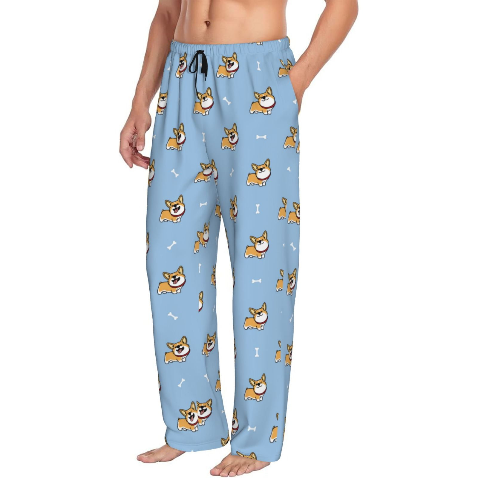 Goofa Cute Cartoon Corgi Printed Soft Pajama Pants for Men, Wide Leg ...