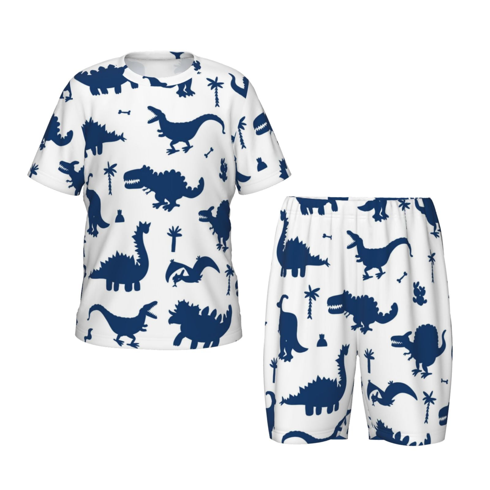 Goofa Cute Cartoon Dinosaurs Pattern Short-Sleeved Pajama Set for Kids – Cozy Cotton PJs ...