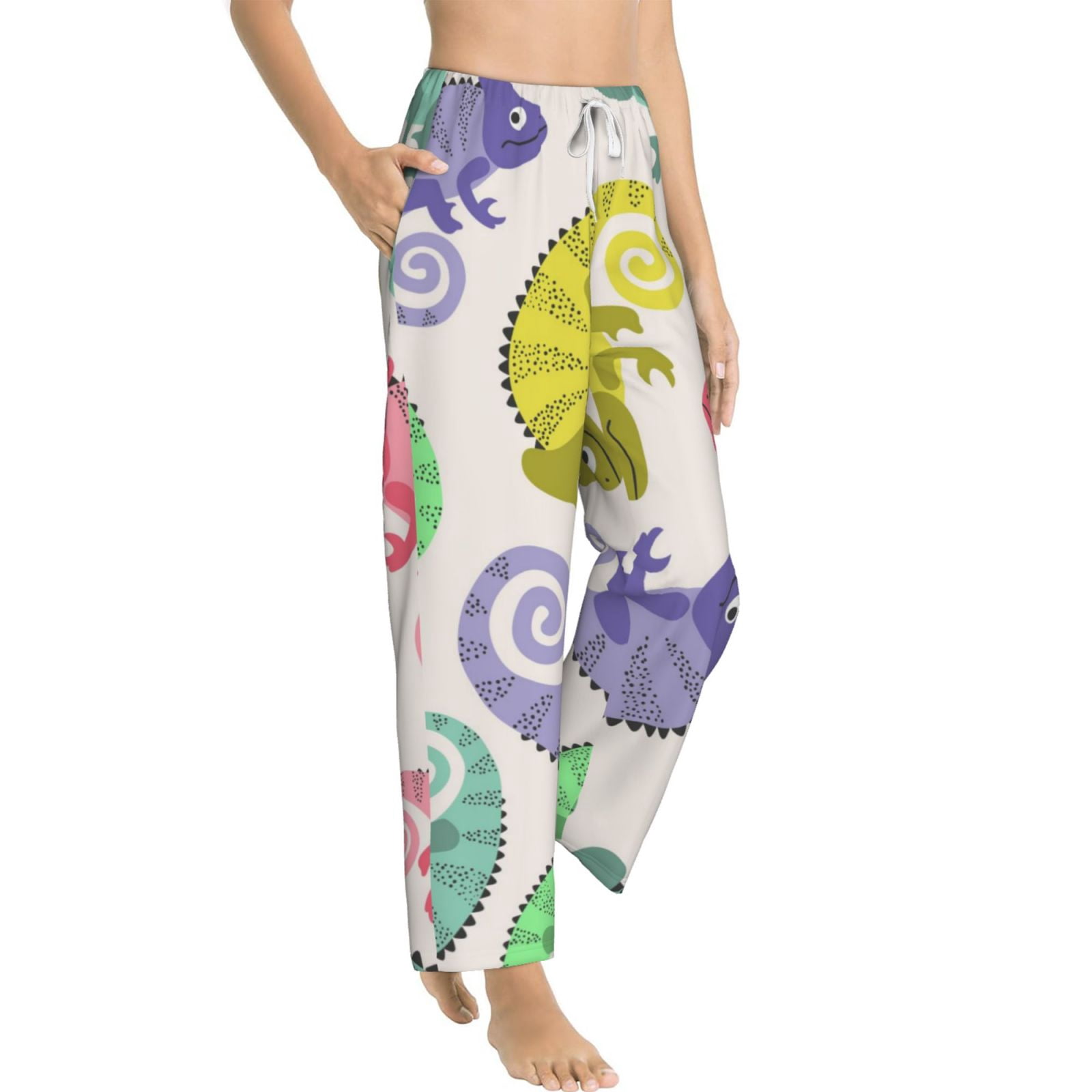 Goofa Cute Chameleons Printed Soft Pajama Pants for Women, Wide Leg ...