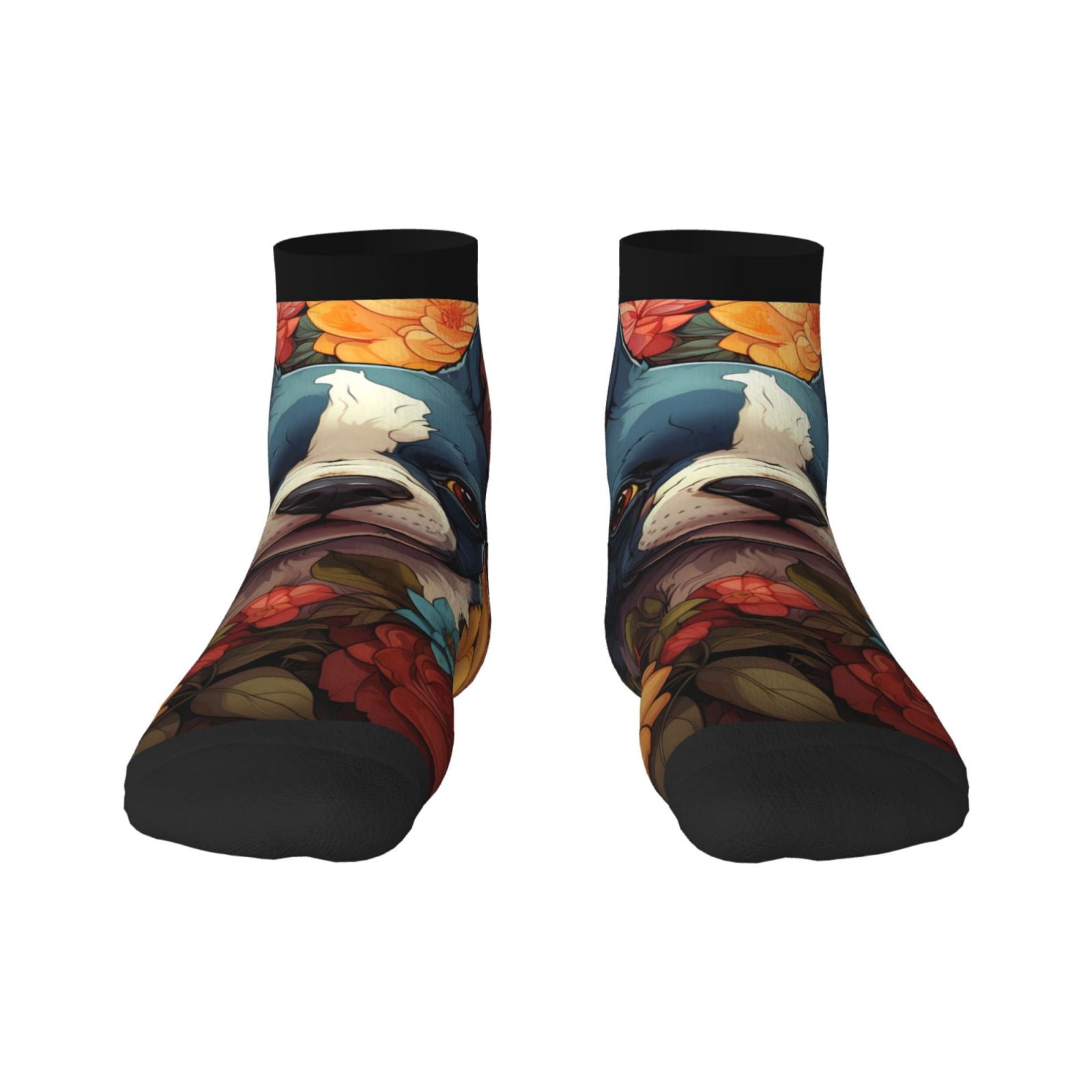 Goofa Cute Colorful Flower French Bulldog Pattern Non Slip Socks with ...