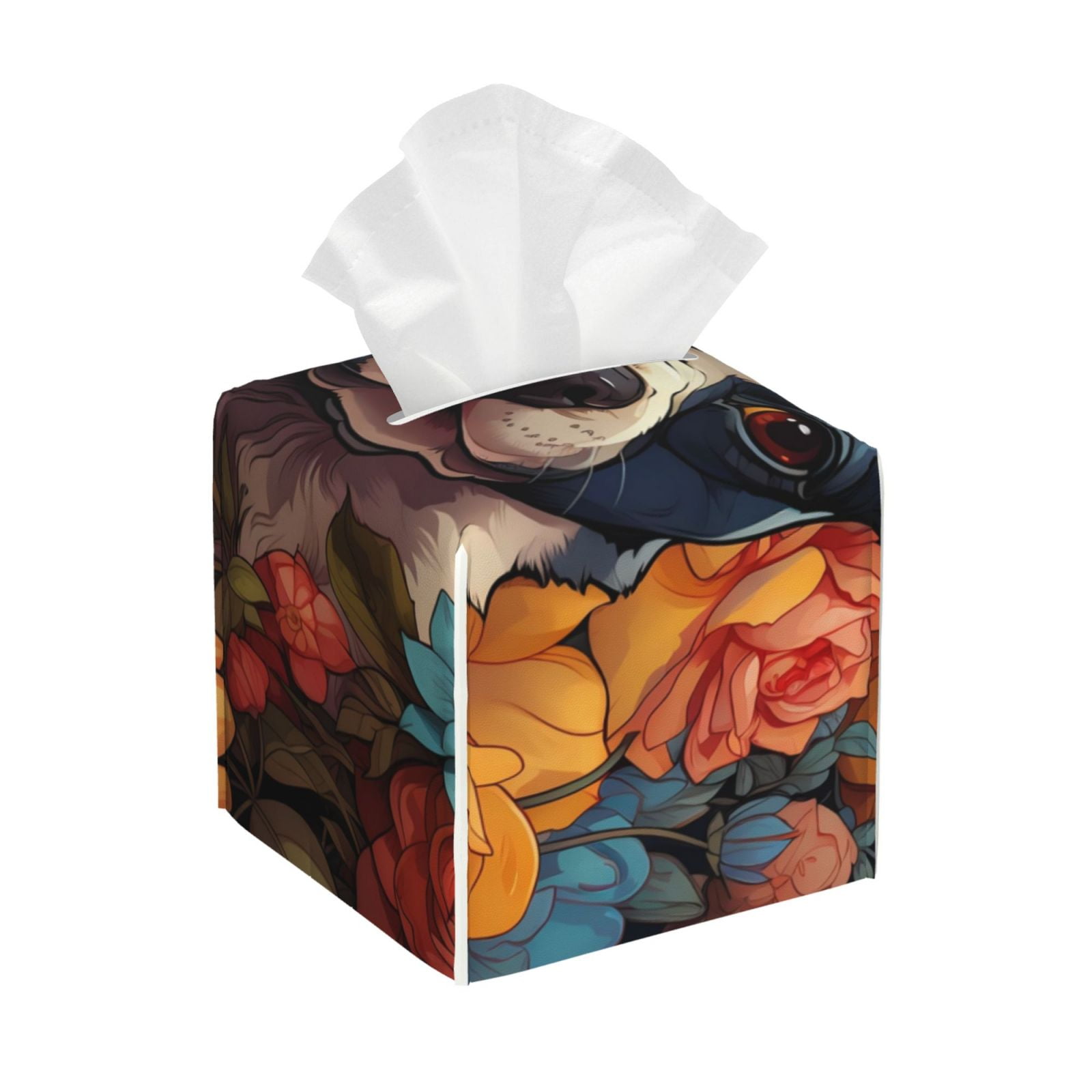 Goofa Cute Colorful Flower French Bulldog Tissue Box Cover PVC Leather ...