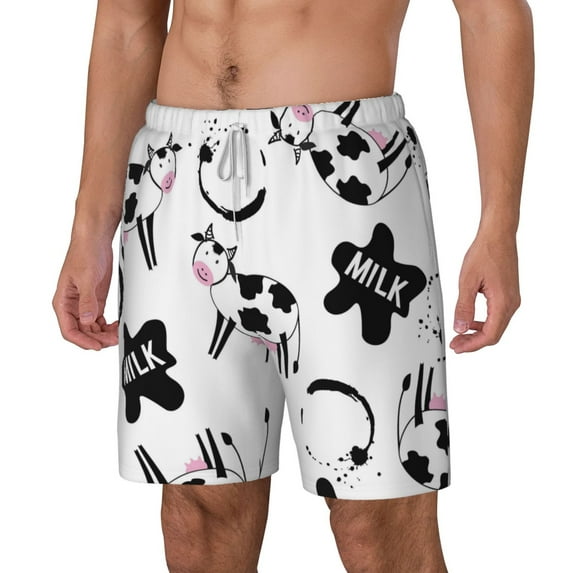 Goofa Cute Cow and Milk Stains Printed Men's Swim Trunks Board Shorts ...