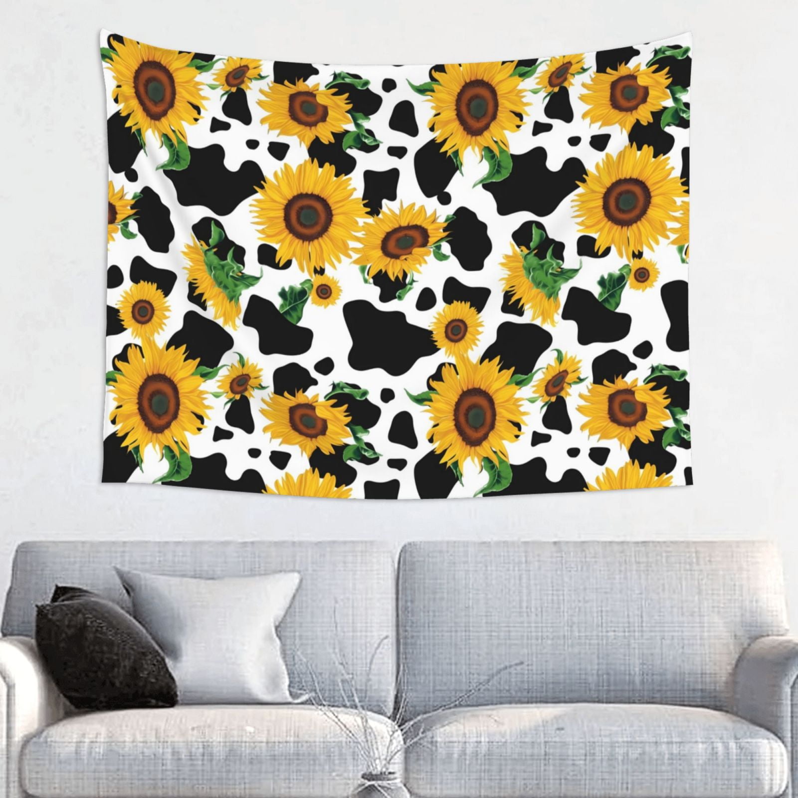 Goofa Cute Cow Print Sunflower D Pattern Wall Tapestry for Bedroom ...
