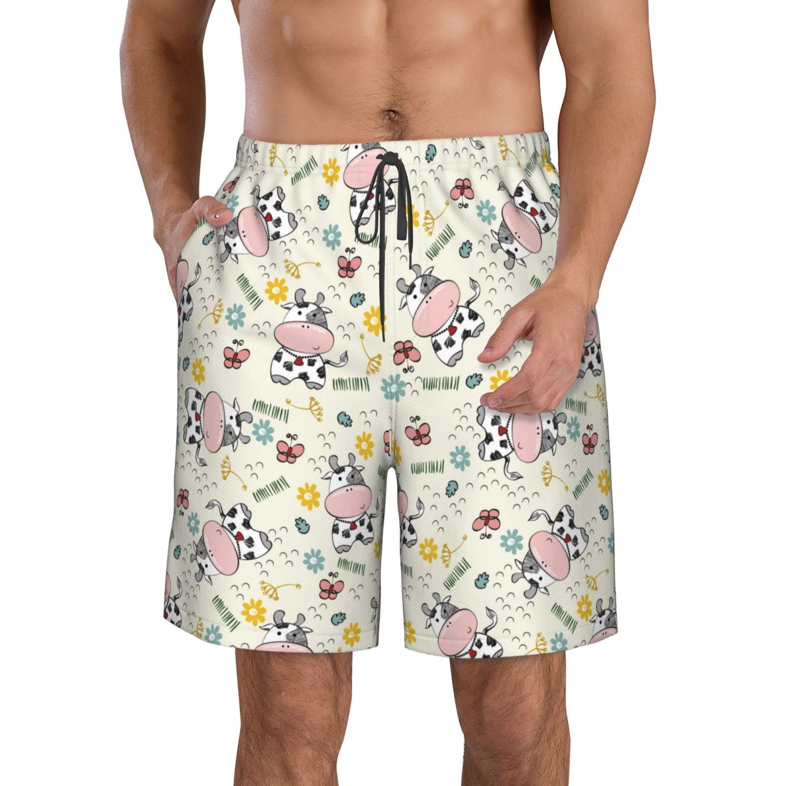 Goofa Cute Cow Printed Mens Swim Trunks Summer Quick Dry Short Beach ...