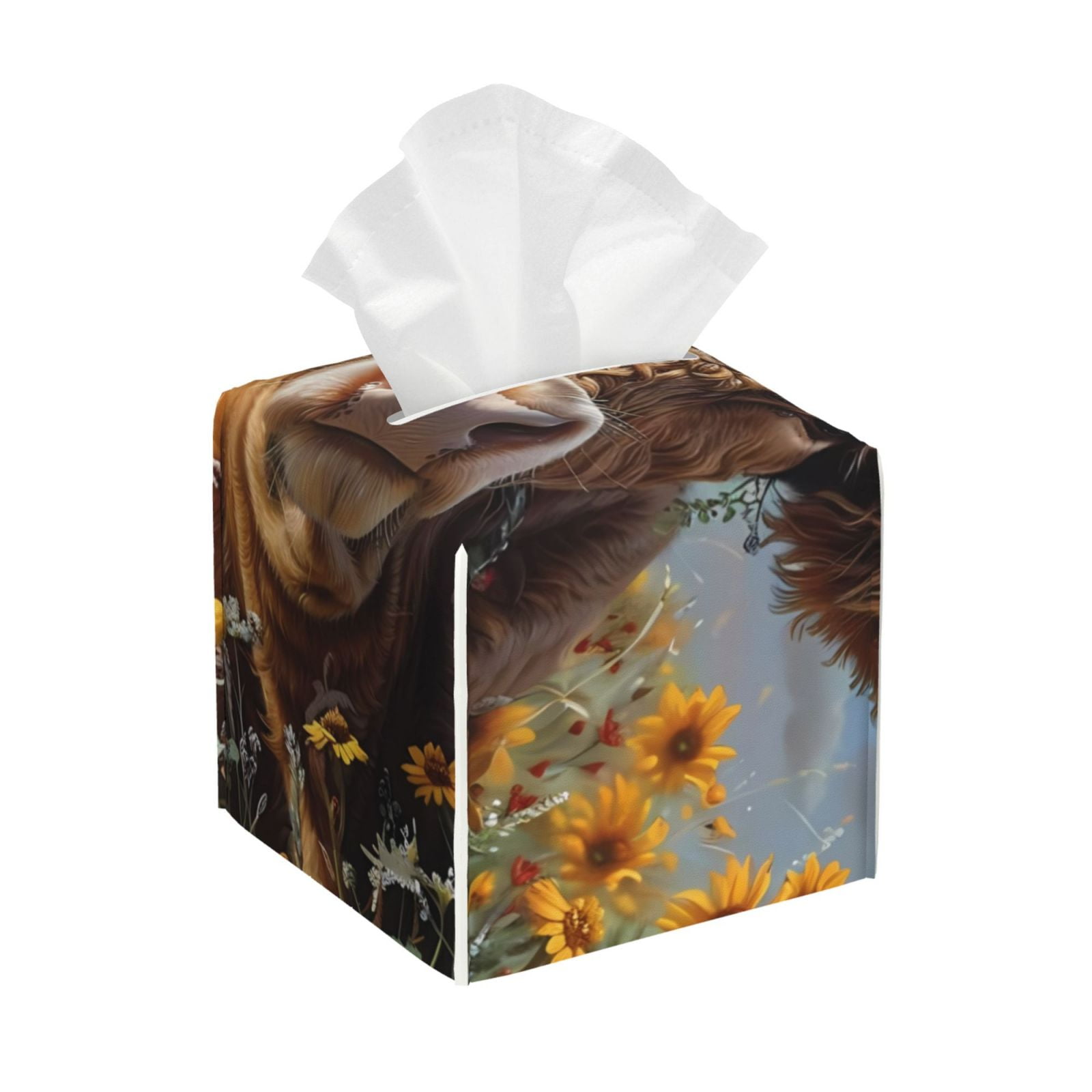 Goofa Cute Cow Sunflower Crown A Tissue Box Cover PVC Leather Tissue ...