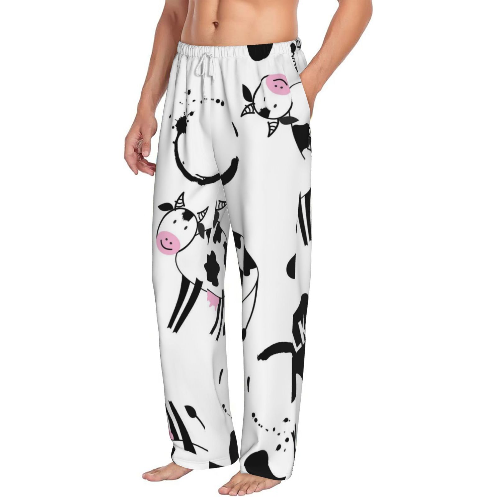 Goofa Cute Cow and Milk Stains Printed Soft Pajama Pants for Men, Wide ...