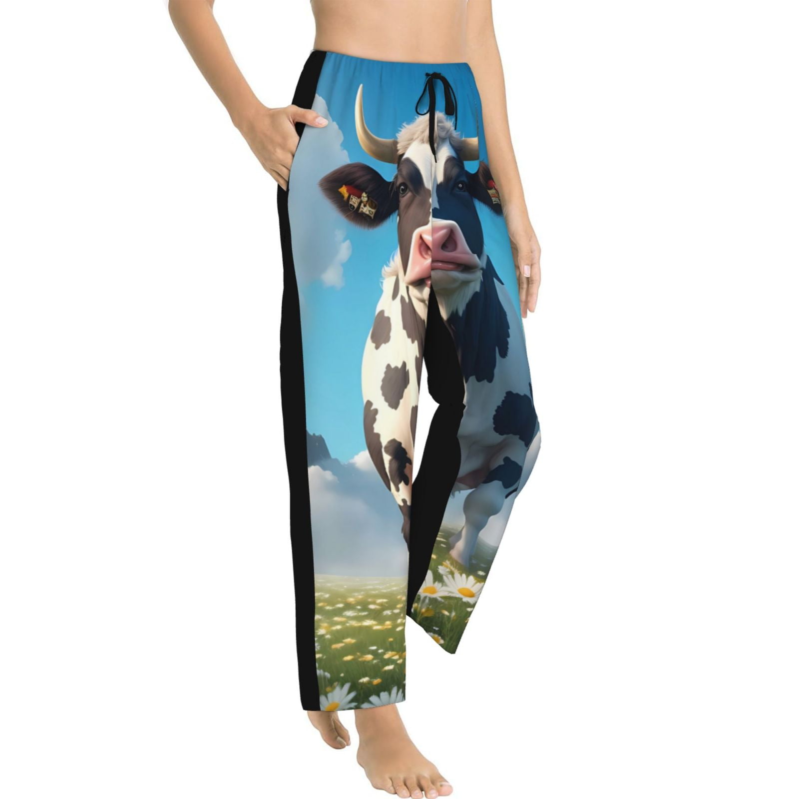 Goofa Cute Daisy Cow A Printed Soft Pajama Pants for Women, Wide Leg ...