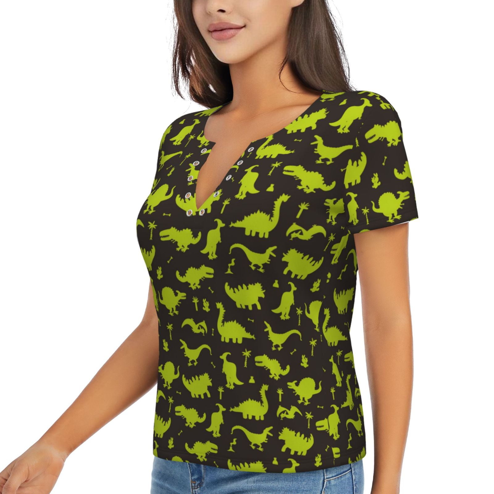 Goofa Cute Dinosaurs (2) Pattern Womens Deep V Neck Low Cut Tops Casual ...