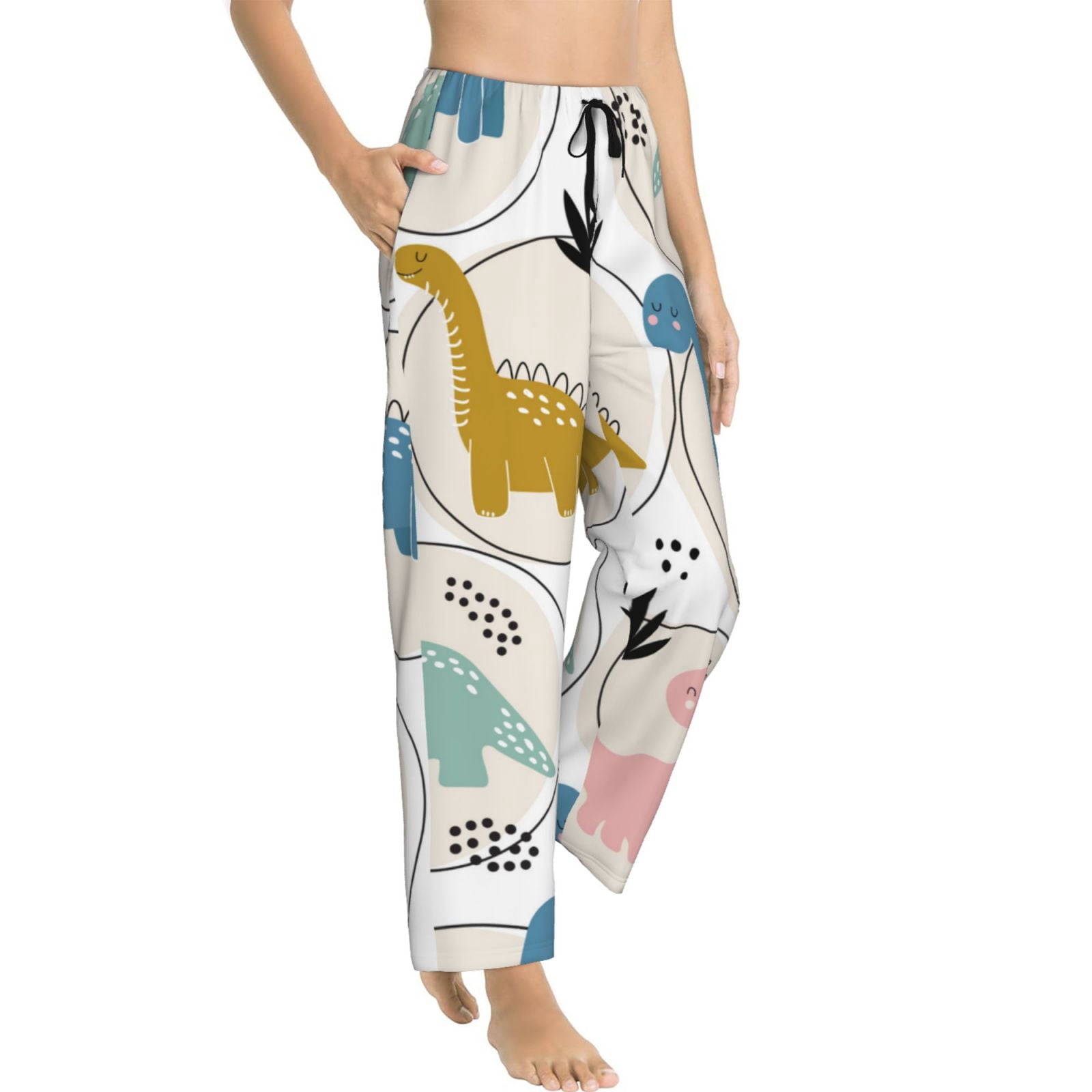 Goofa Cute Dinosaurs Printed Soft Pajama Pants for Women, Wide Leg ...