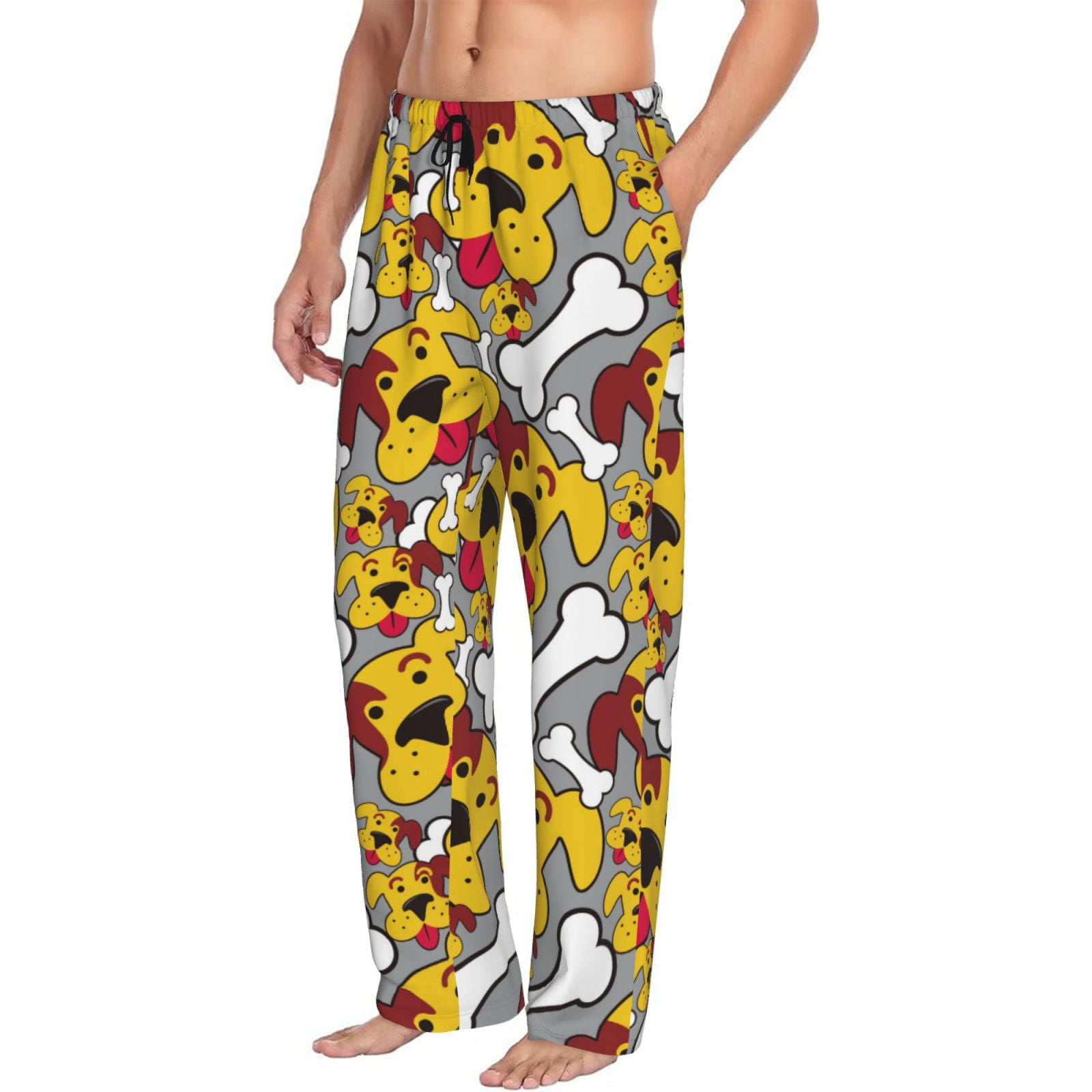 Goofa Cute Dog Printed Soft Pajama Pants for Men, Wide Leg Comfy Casual ...