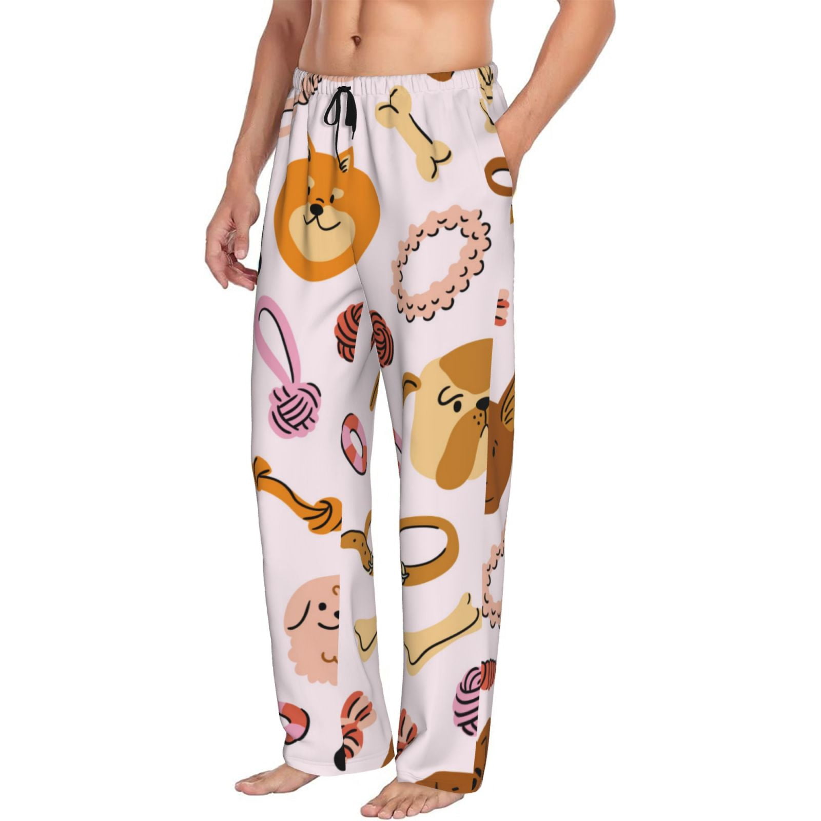Goofa Cute Dog Printed Soft Pajama Pants for Men, Wide Leg Comfy Casual ...