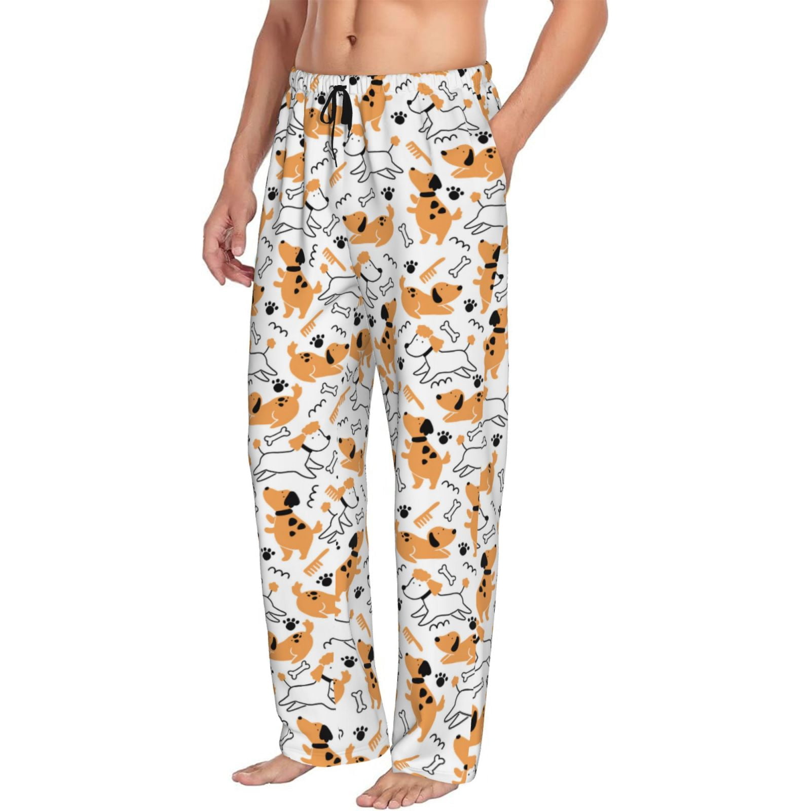 Goofa Cute Dog Printed Soft Pajama Pants for Men, Wide Leg Comfy Casual ...