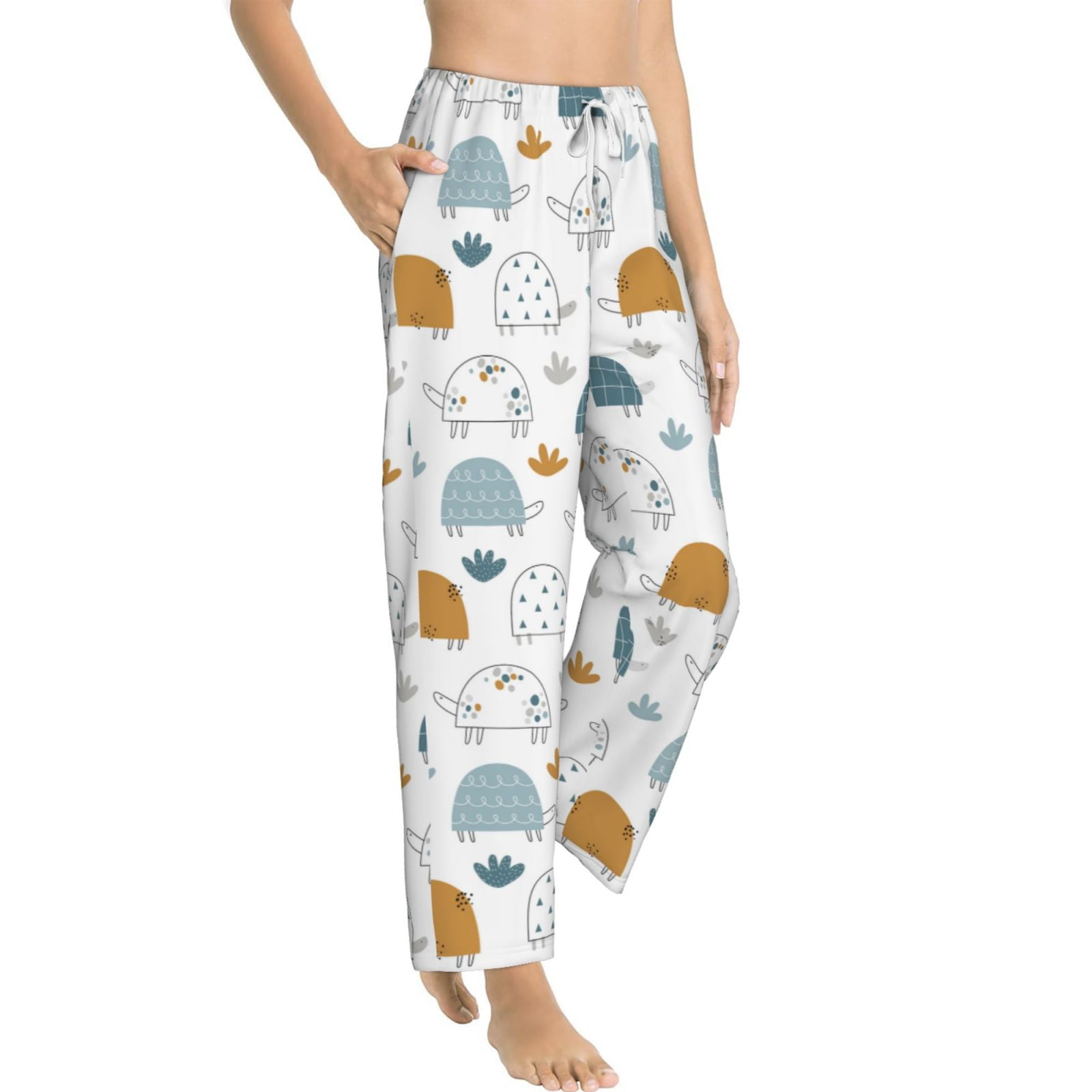 Goofa Cute Doodle Turtles Printed Soft Pajama Pants for Women, Wide Leg ...