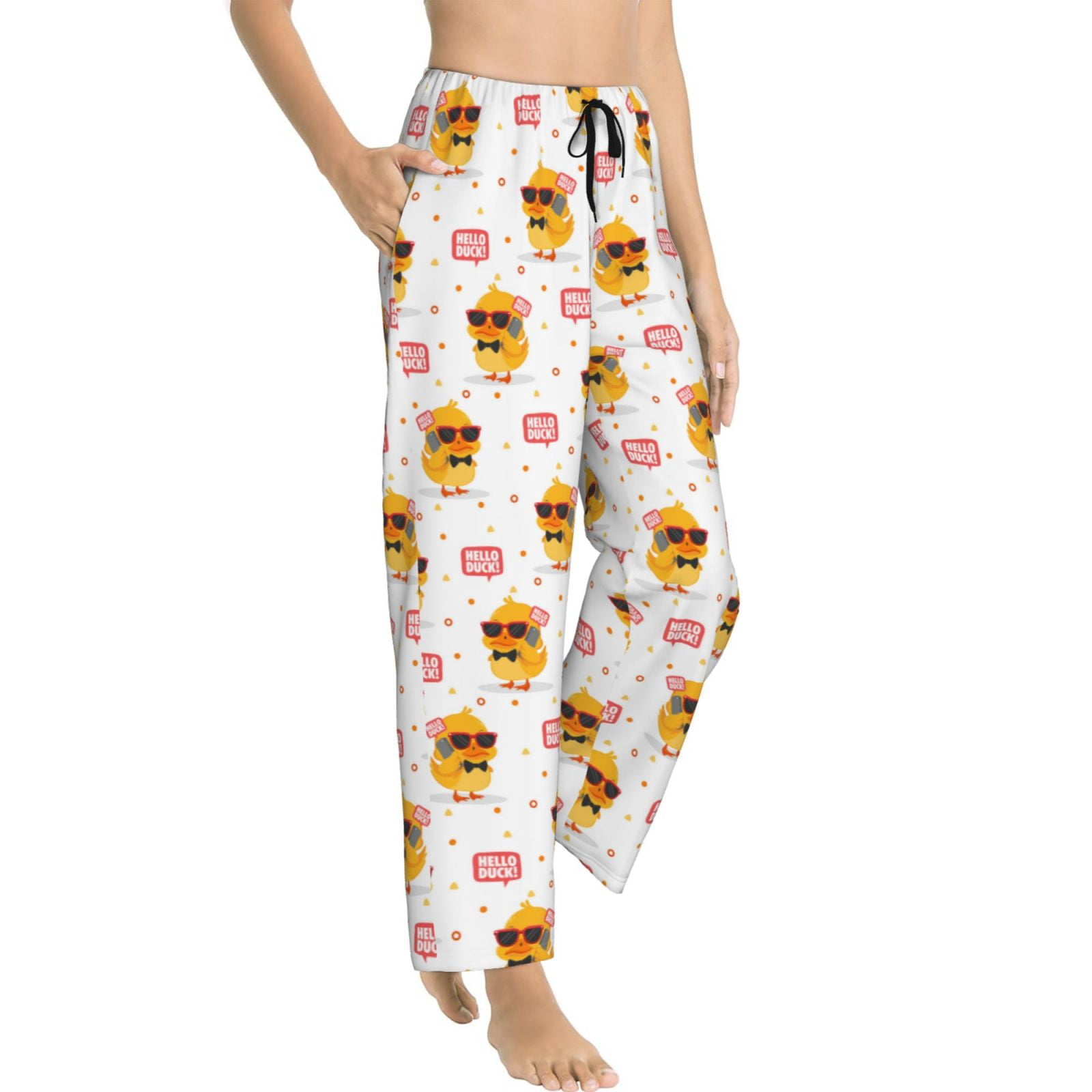 Goofa Cute Duck Printed Soft Pajama Pants for Women, Wide Leg Comfy ...
