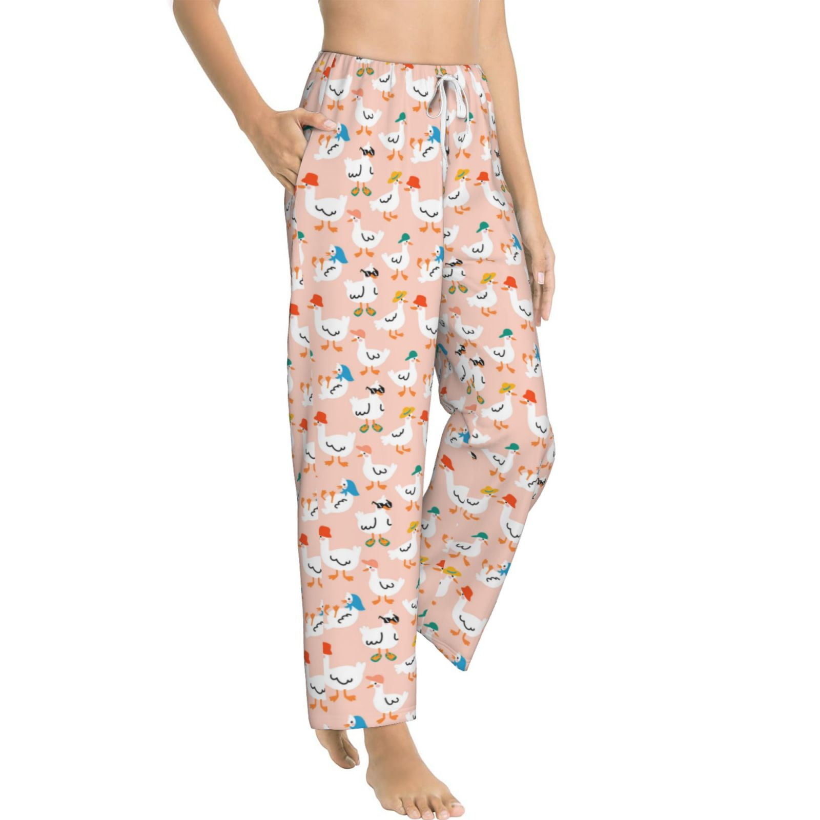 Goofa Cute Ducks In Hats Printed Soft Pajama Pants for Women, Wide Leg ...