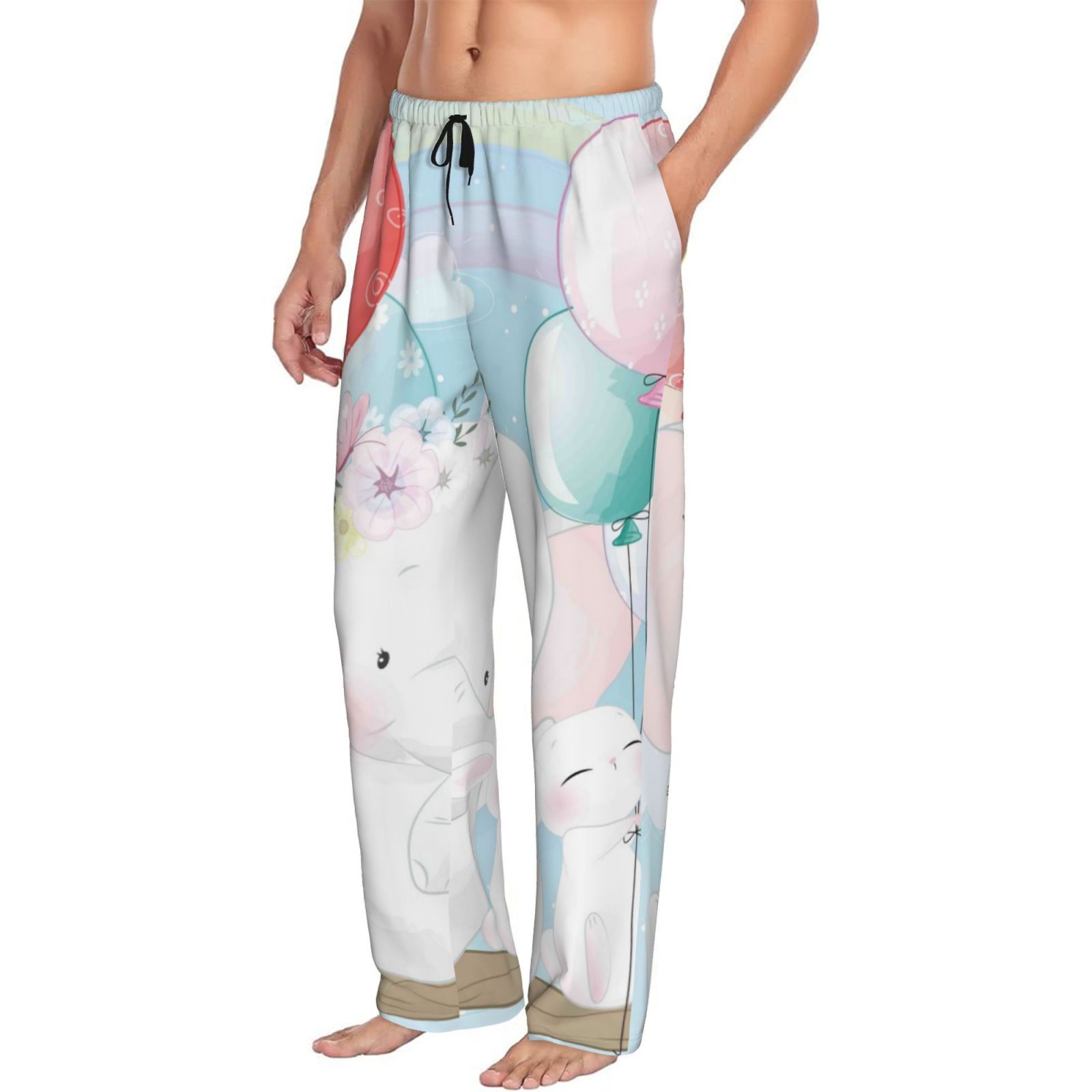 Goofa Cute Elephant Printed Soft Pajama Pants for Men, Wide Leg Comfy ...