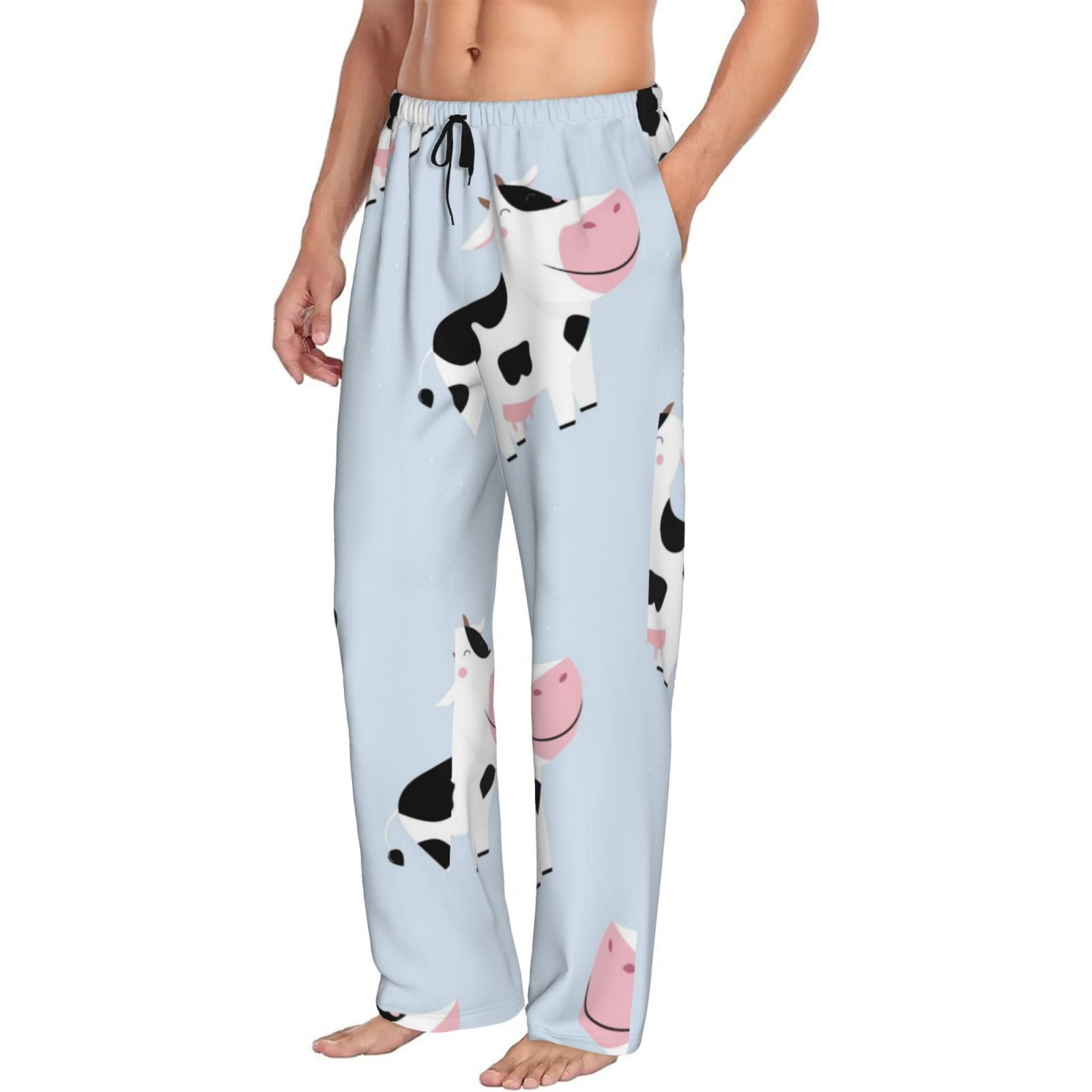 Goofa Cute Farm Cow Printed Soft Pajama Pants for Men, Wide Leg Comfy ...