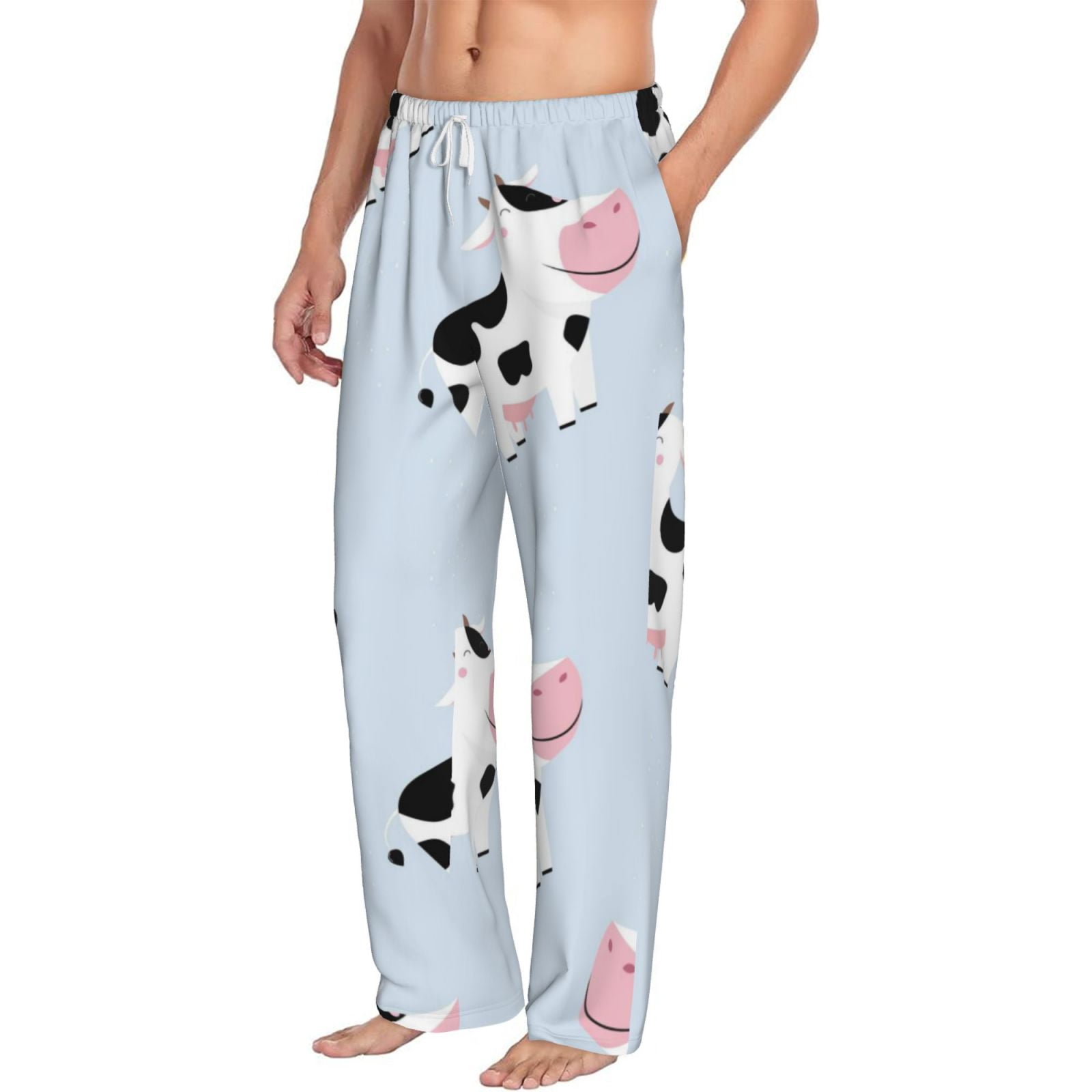 Goofa Cute Farm Cow Printed Soft Pajama Pants for Men, Wide Leg Comfy ...