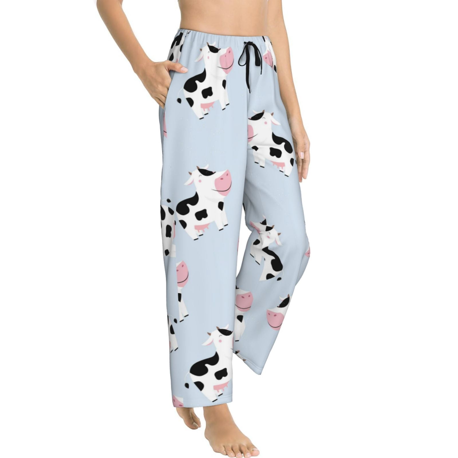 Goofa Cute Farm Cow Printed Soft Pajama Pants for Women, Wide Leg Comfy ...