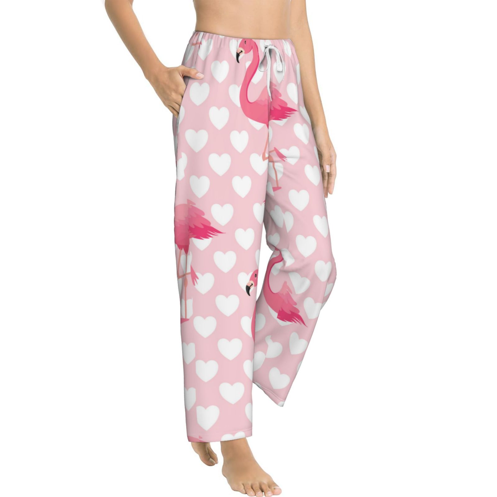 Goofa Cute Flamingo with Heart Printed Soft Pajama Pants for Women ...