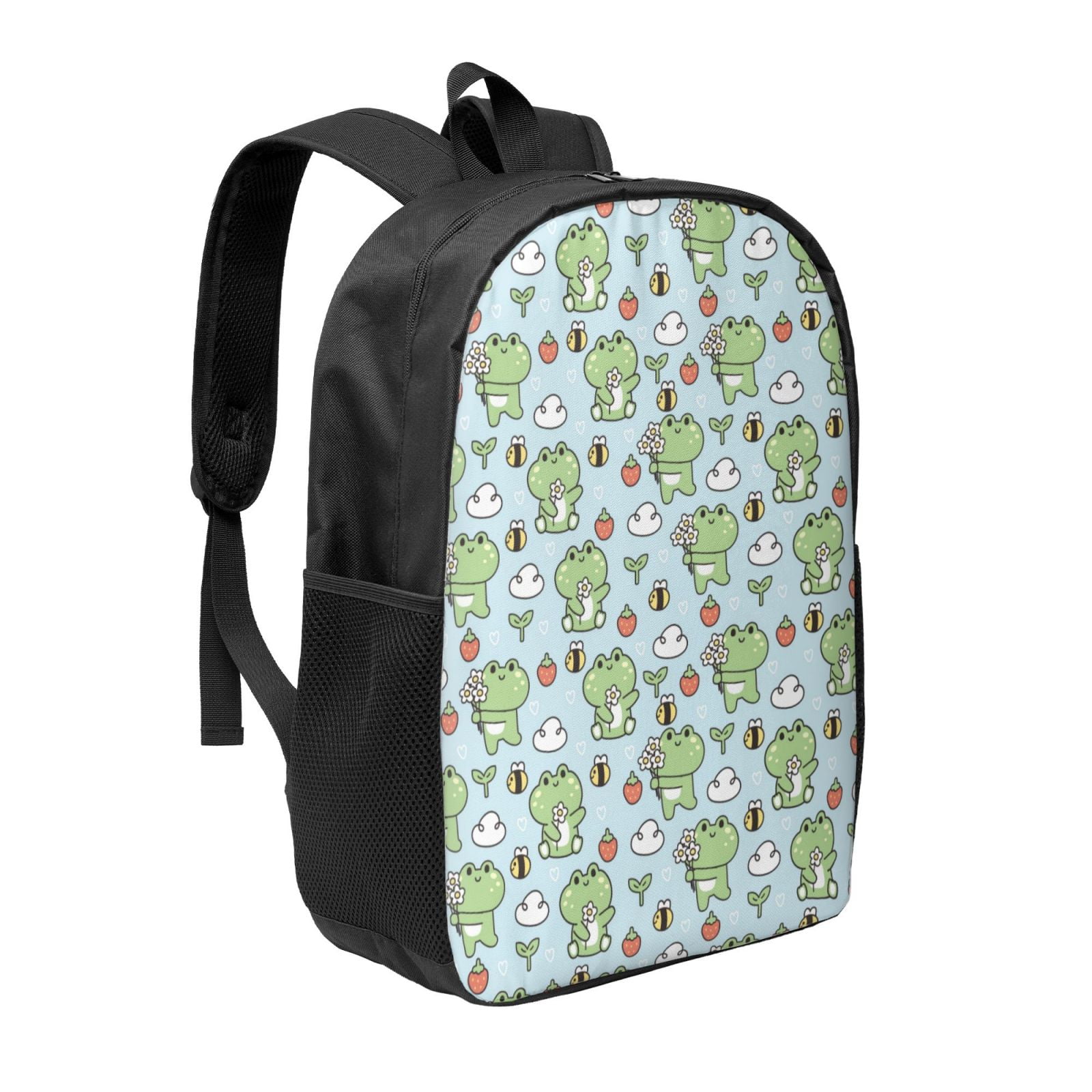 Goofa Cute Floral Frog Pattern 17in Student Backpack - School, Travel ...