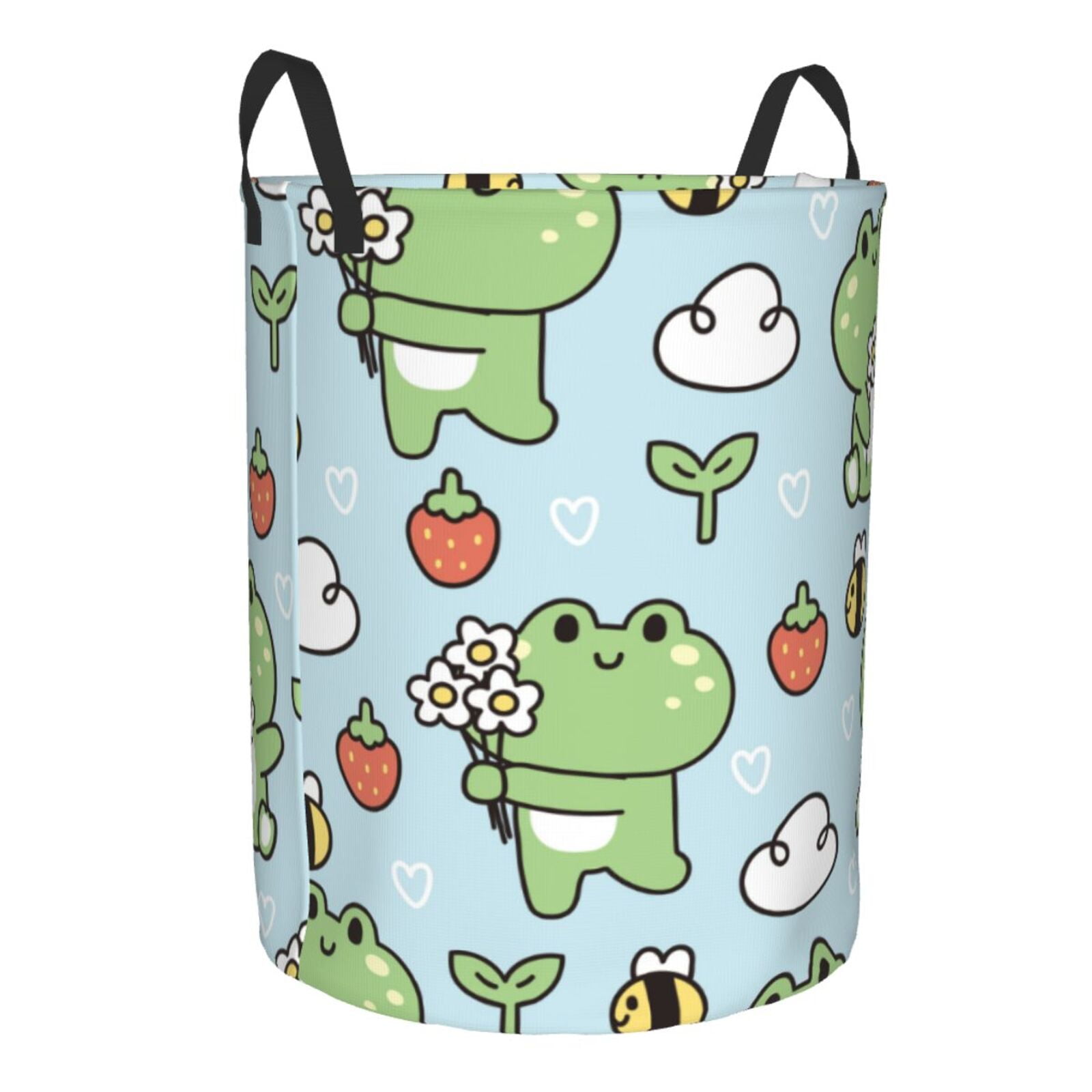 Goofa Cute Floral Frog Printed Circular Hamper,Laundry Basket with ...