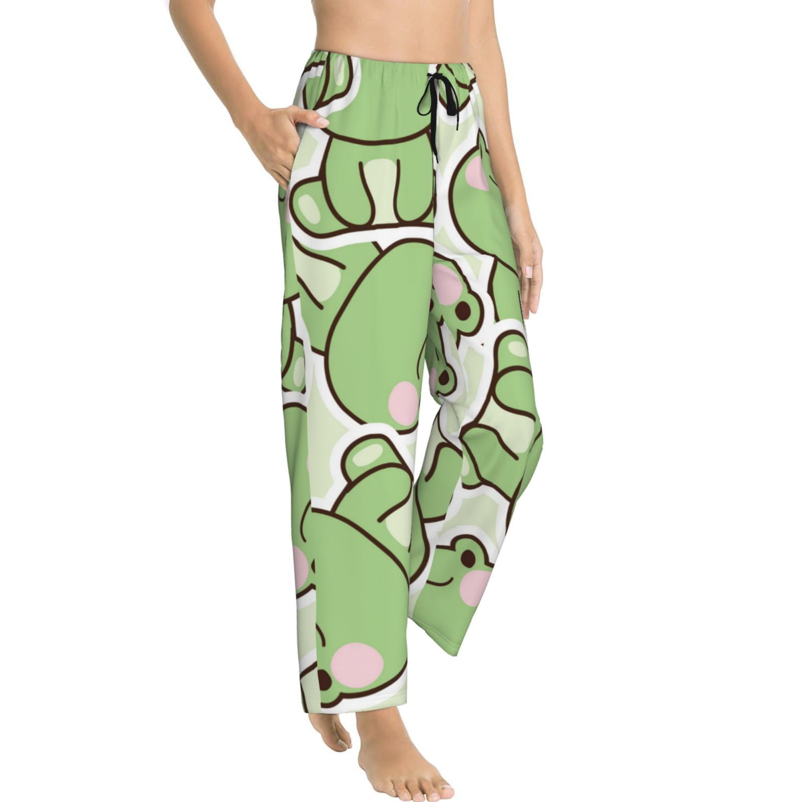 Goofa Cute Frog Printed Soft Pajama Pants for Women, Wide Leg Comfy ...