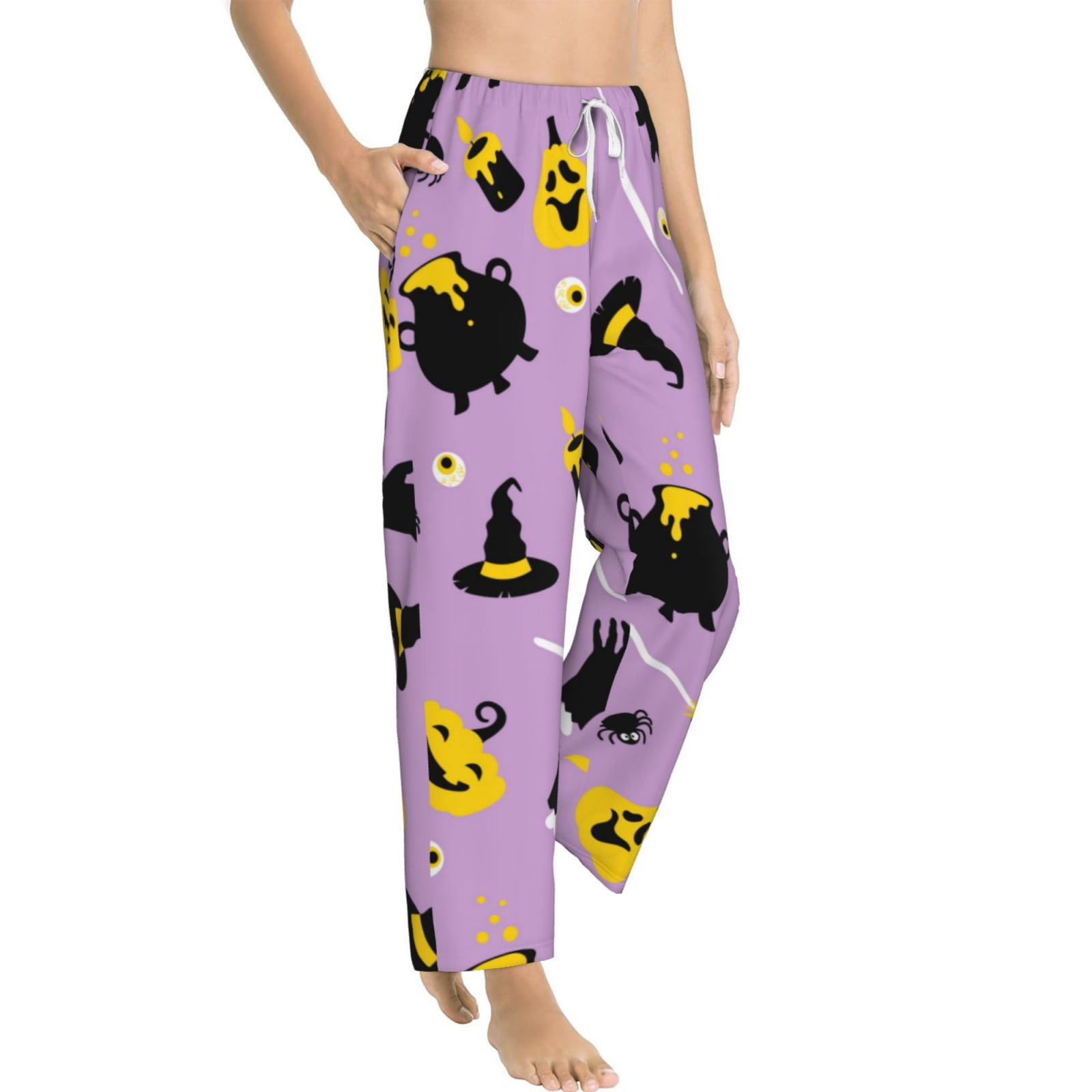 Goofa Cute Halloween Printed Soft Pajama Pants for Women, Wide Leg ...