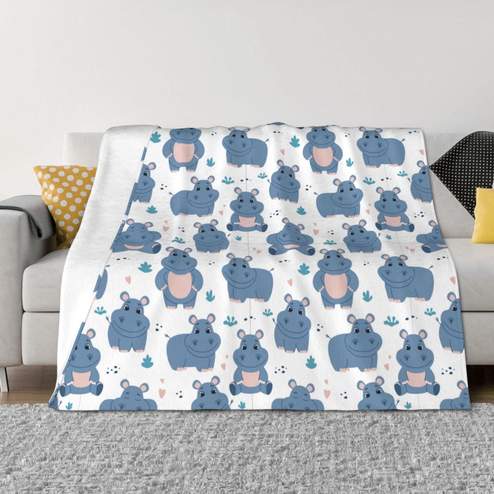 Goofa Cute Hippos Pattern Fleece Throw Blanket for Couch, Soft ...