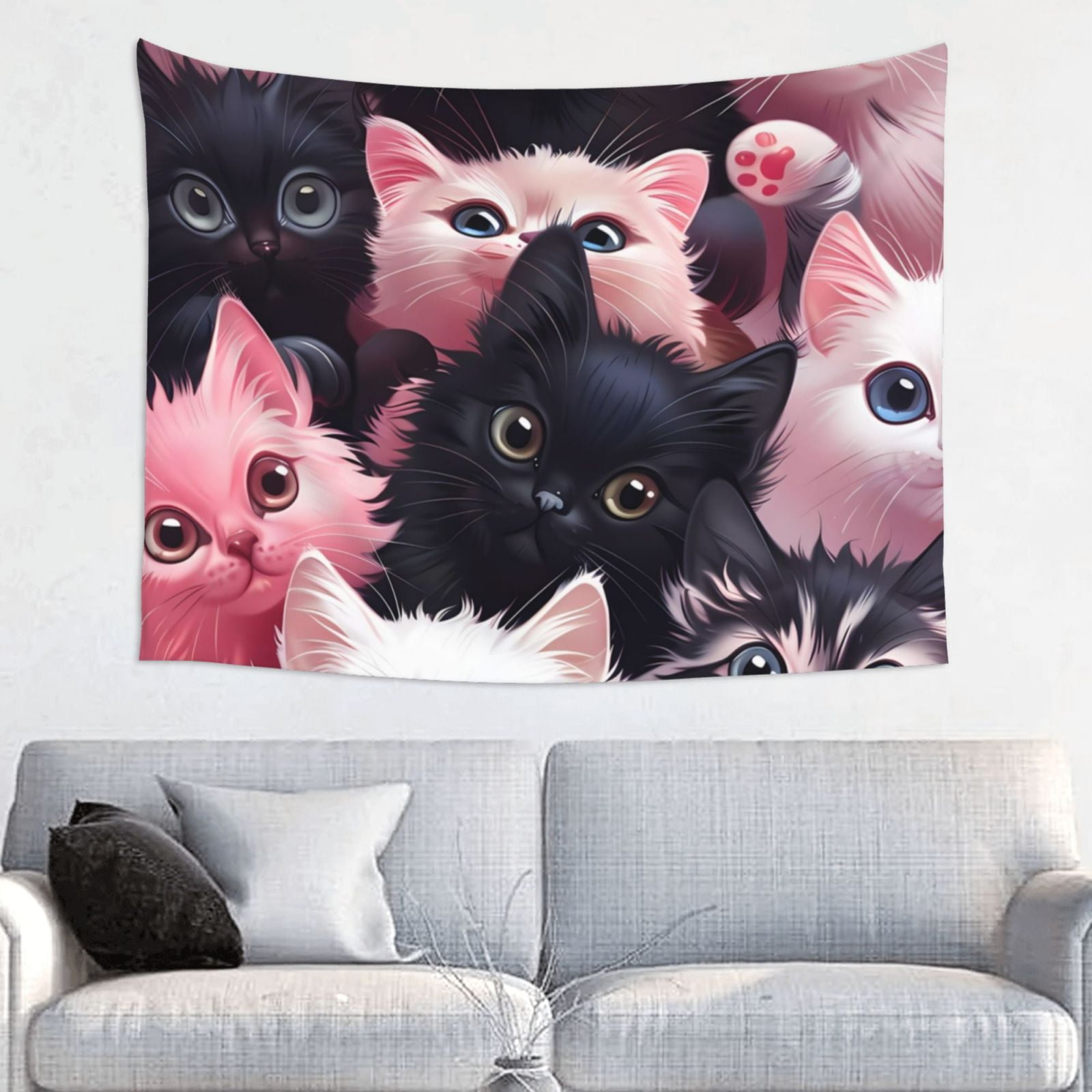 Goofa Cute Kittens Group Portrait Pattern Wall Tapestry for Bedroom ...