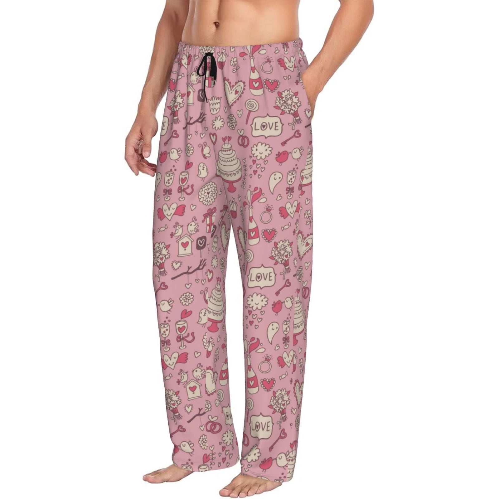 Goofa Cute Love Printed Soft Pajama Pants for Men, Wide Leg Comfy ...