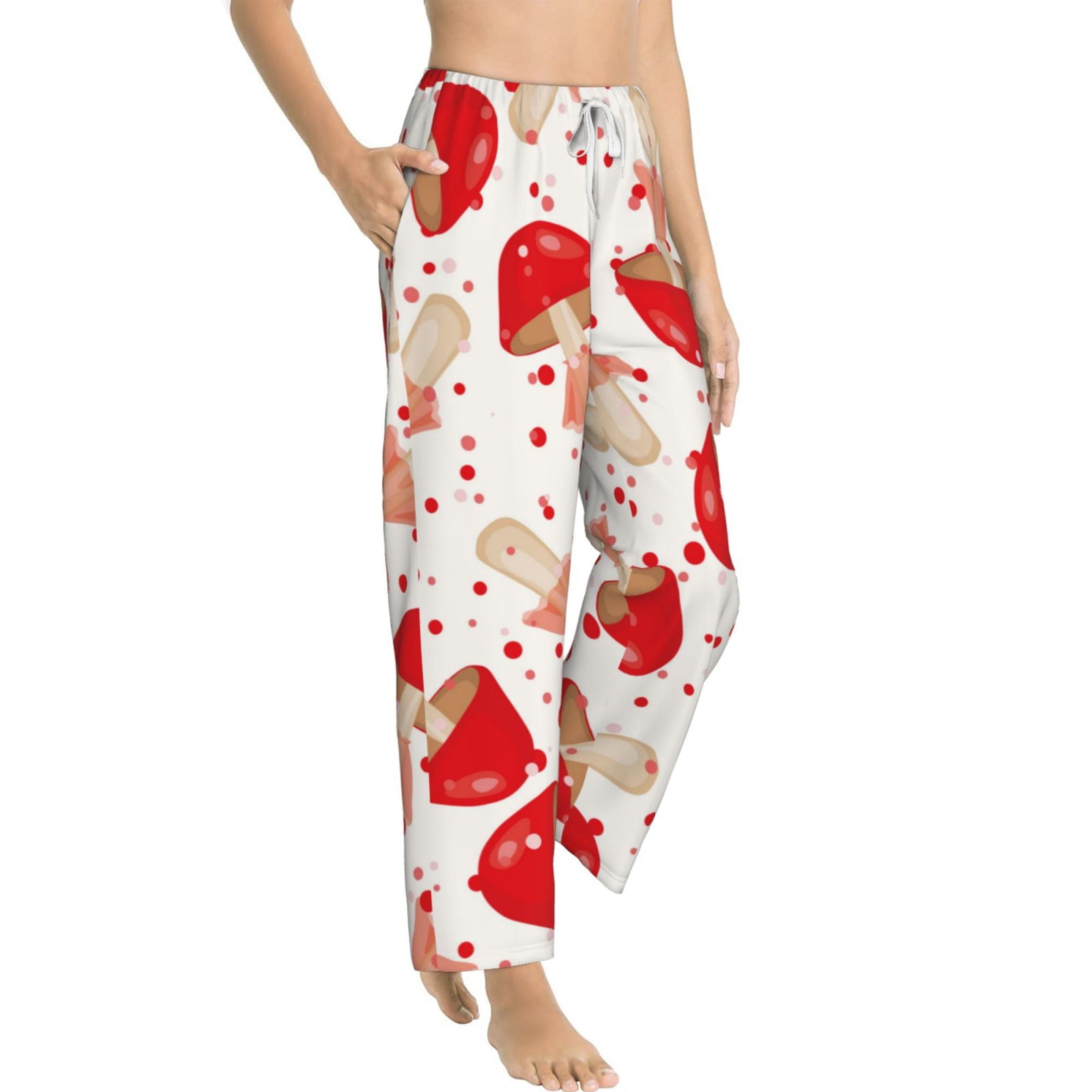 Goofa Cute Mushroom Printed Soft Pajama Pants for Women, Wide Leg Comfy ...
