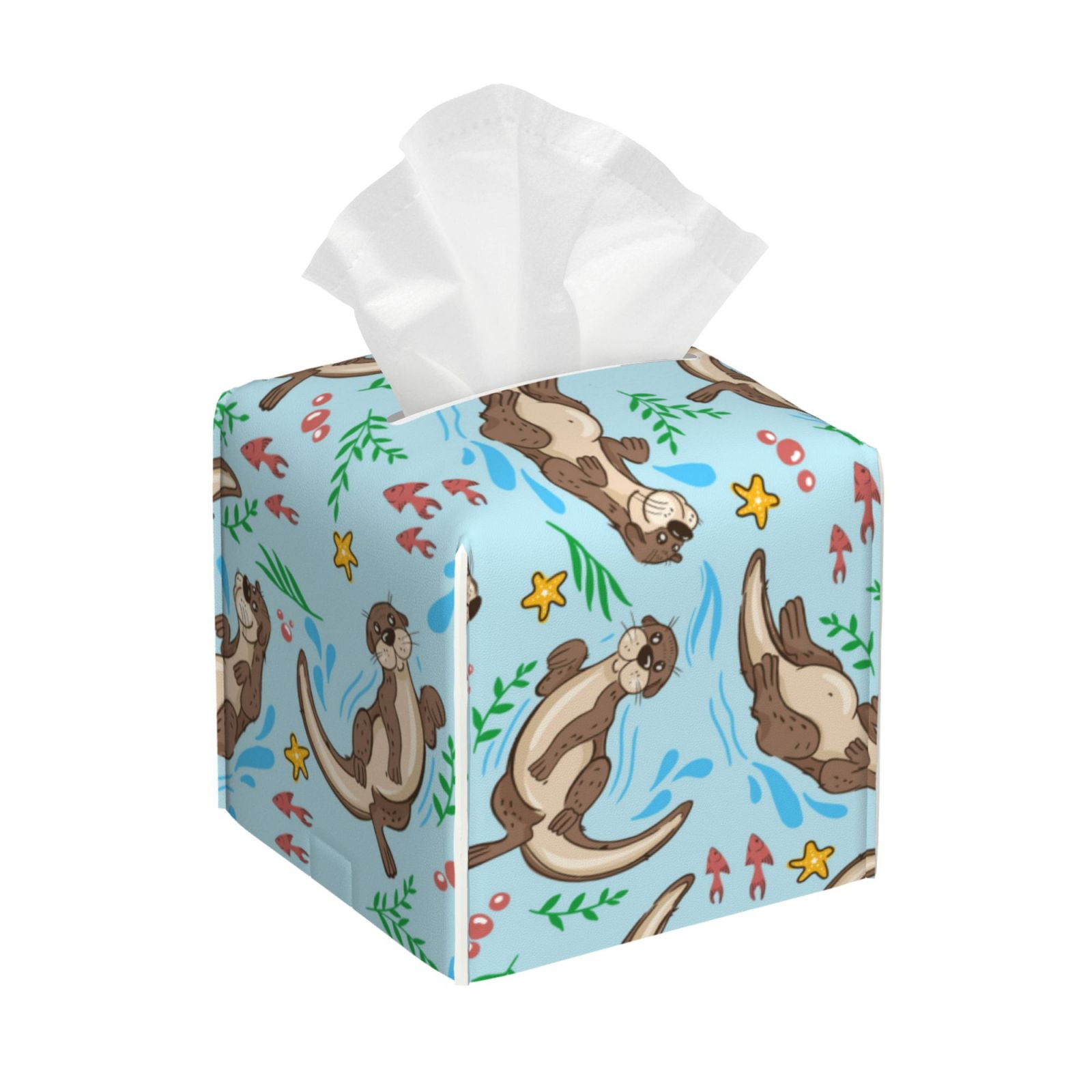 Goofa Cute Otters Tissue Box Cover PVC Leather Tissue Holder Square ...
