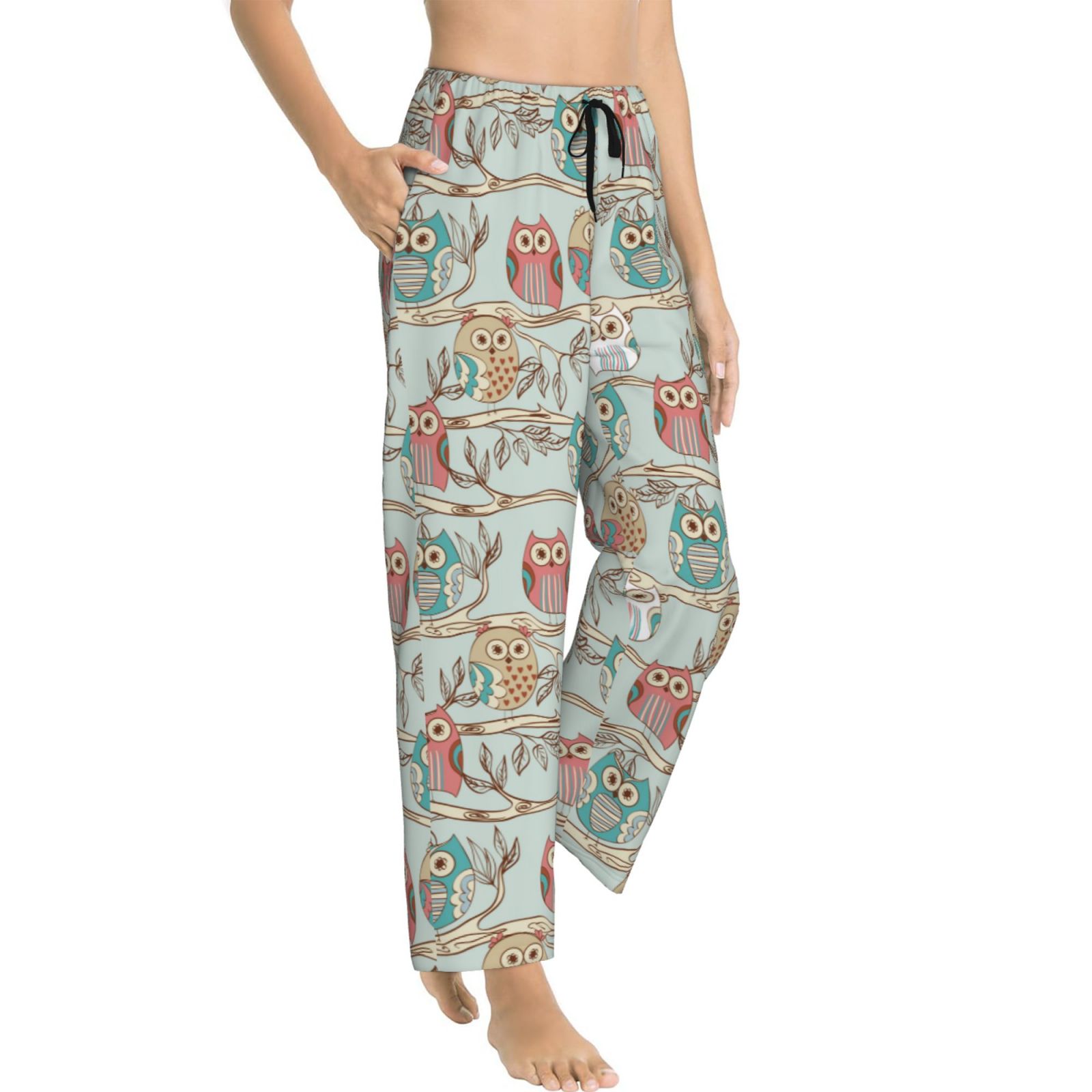 Goofa Cute Owl Printed Soft Pajama Pants for Women, Wide Leg Comfy ...