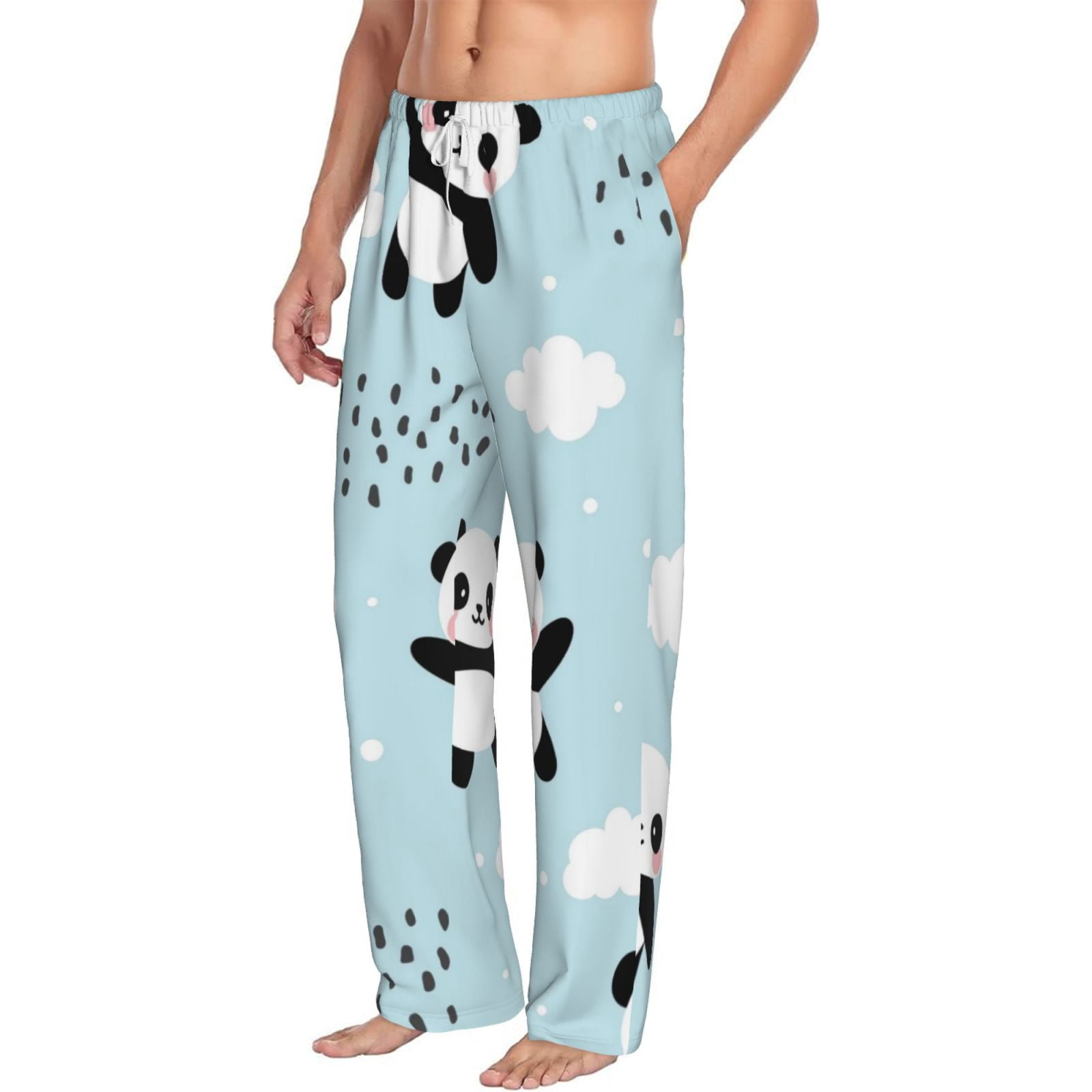 Goofa Cute Panda Bear Printed Soft Pajama Pants for Men, Wide Leg Comfy ...